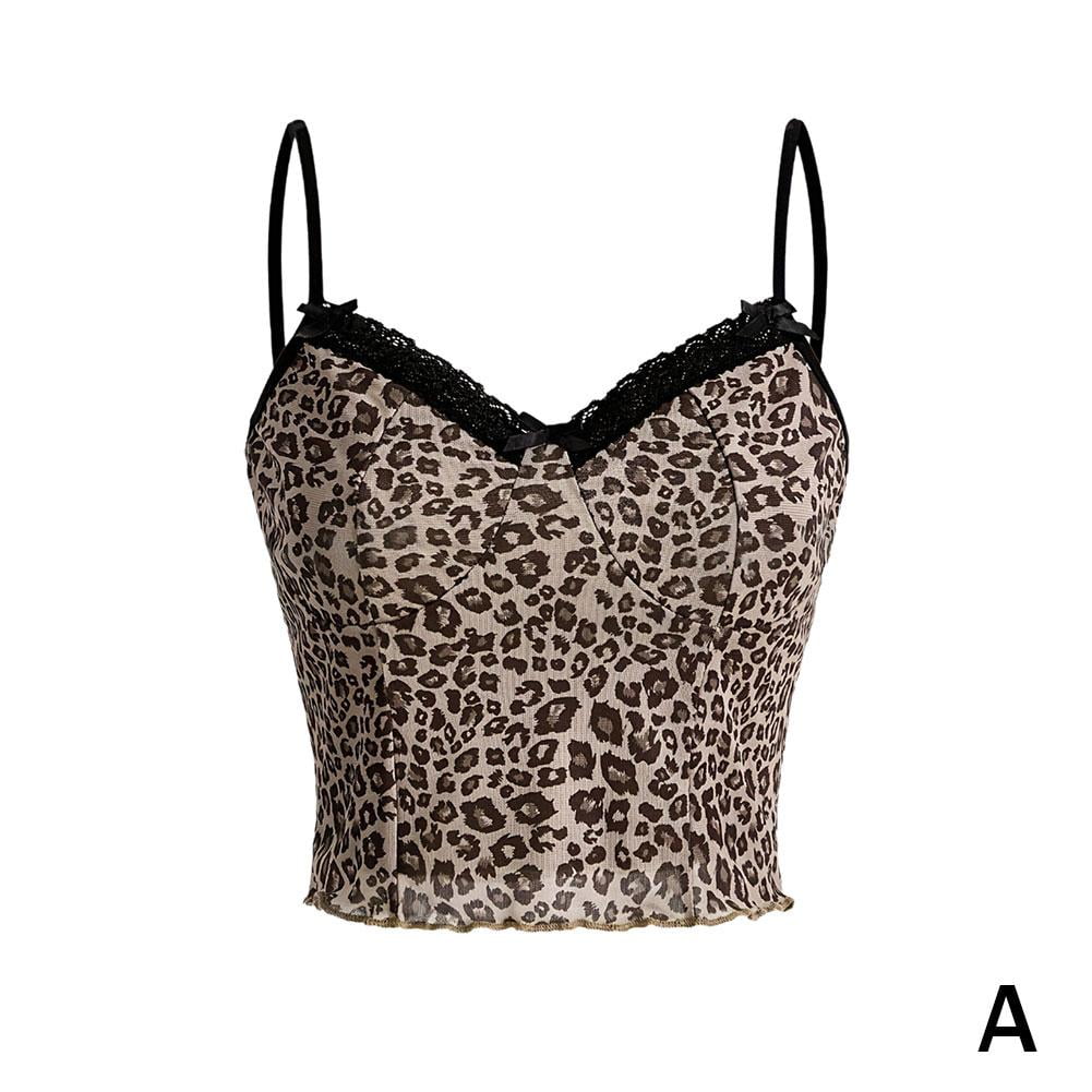 UOYOTT Women's Leopard Crop Top Vest Aesthetic Corset Top Off Shoulder Sleev Deco AU11 - Walmart.com