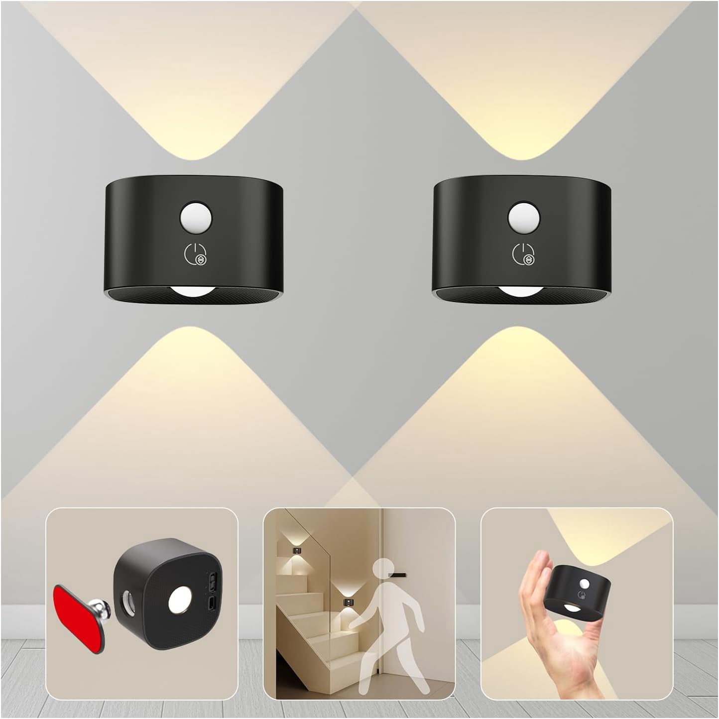 UP&Down Light Source Wall Sconces with Motion Sensor, Cordless LED Wall ...
