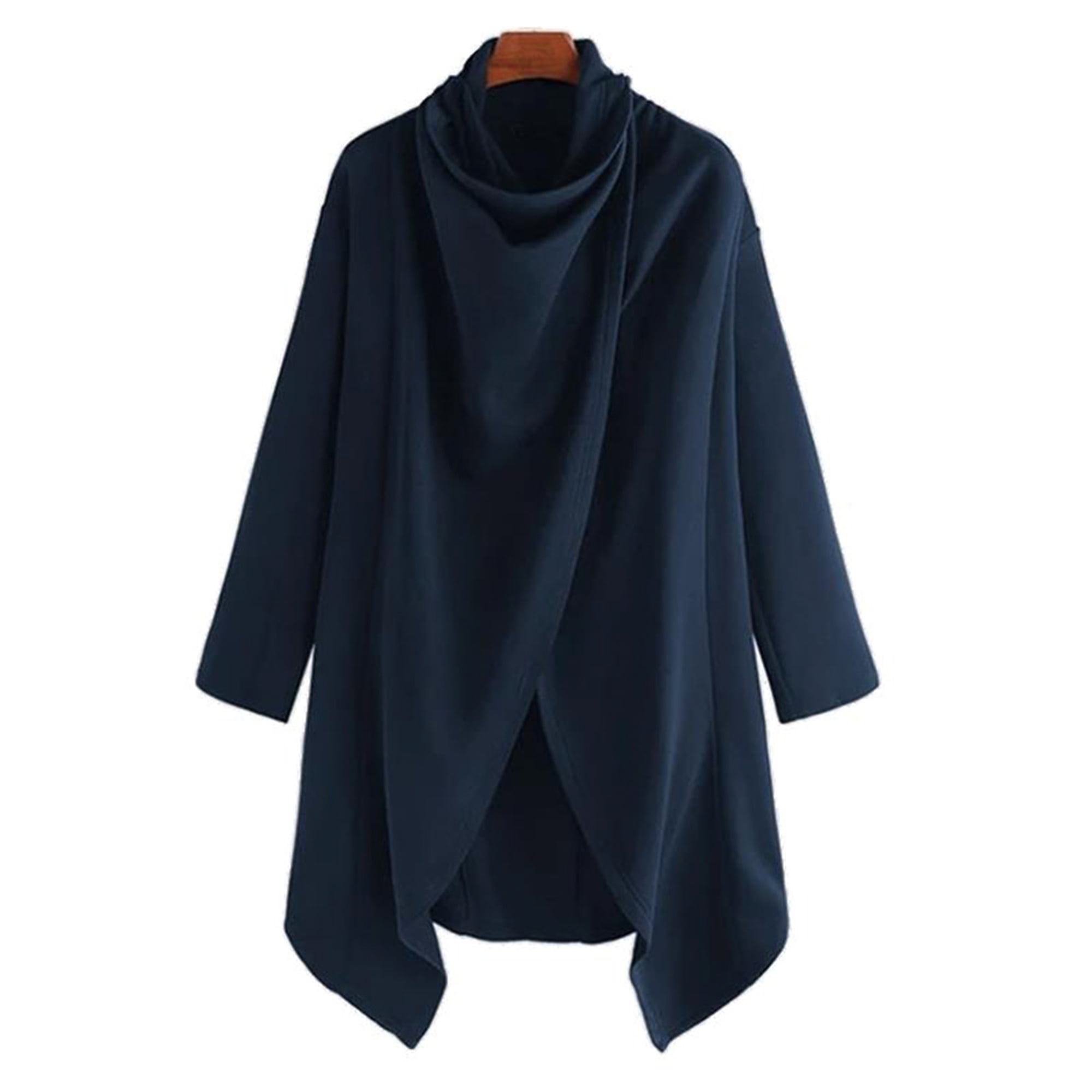 UPAIRC Mens Cowl Neck Poncho Cape Coat Long Jacket Baggy Cardigan Tops ...