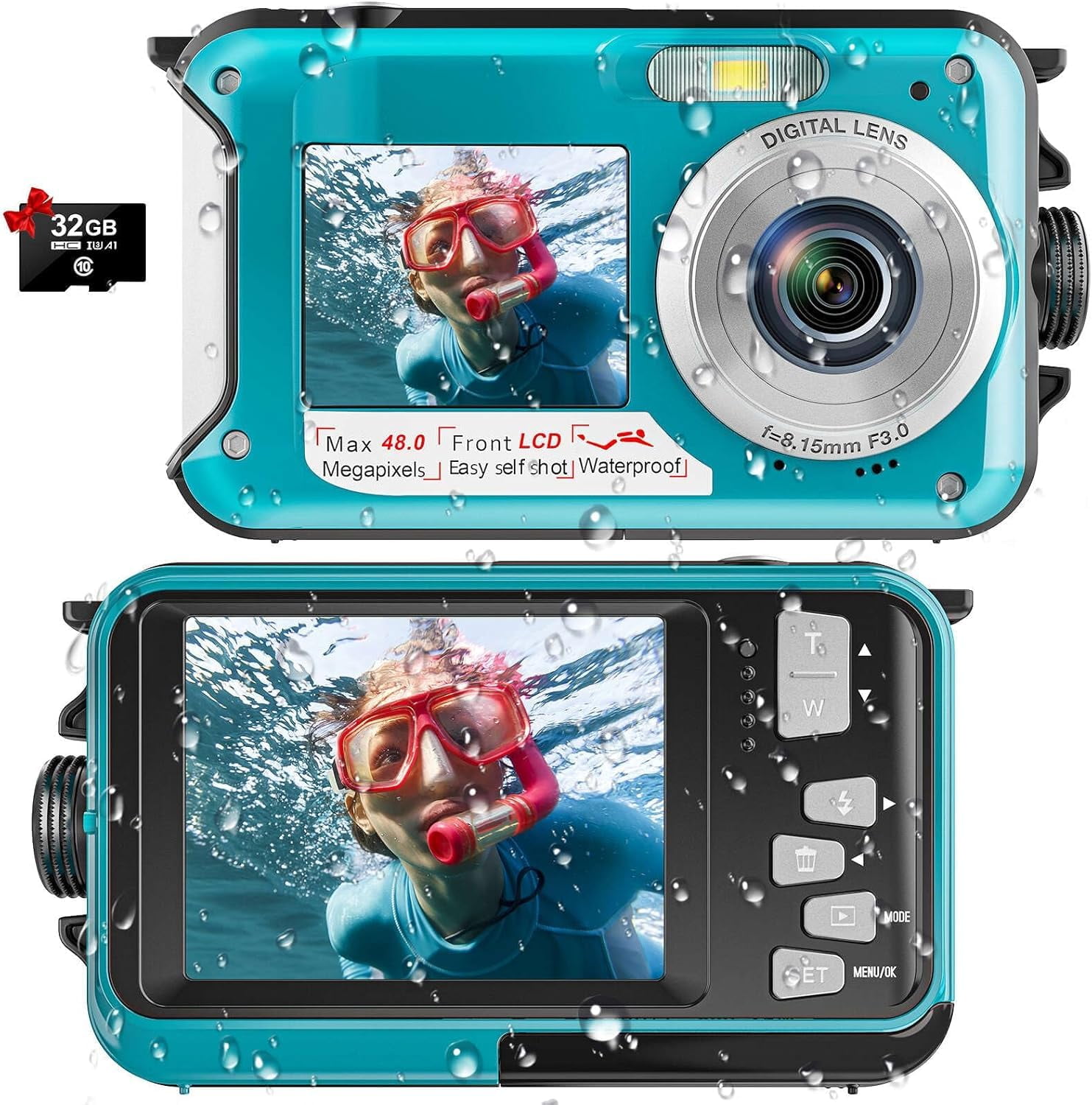 Acuvar Waterproof 48MP Digital Camera, Dual Screen, Full HD 1080P for ...