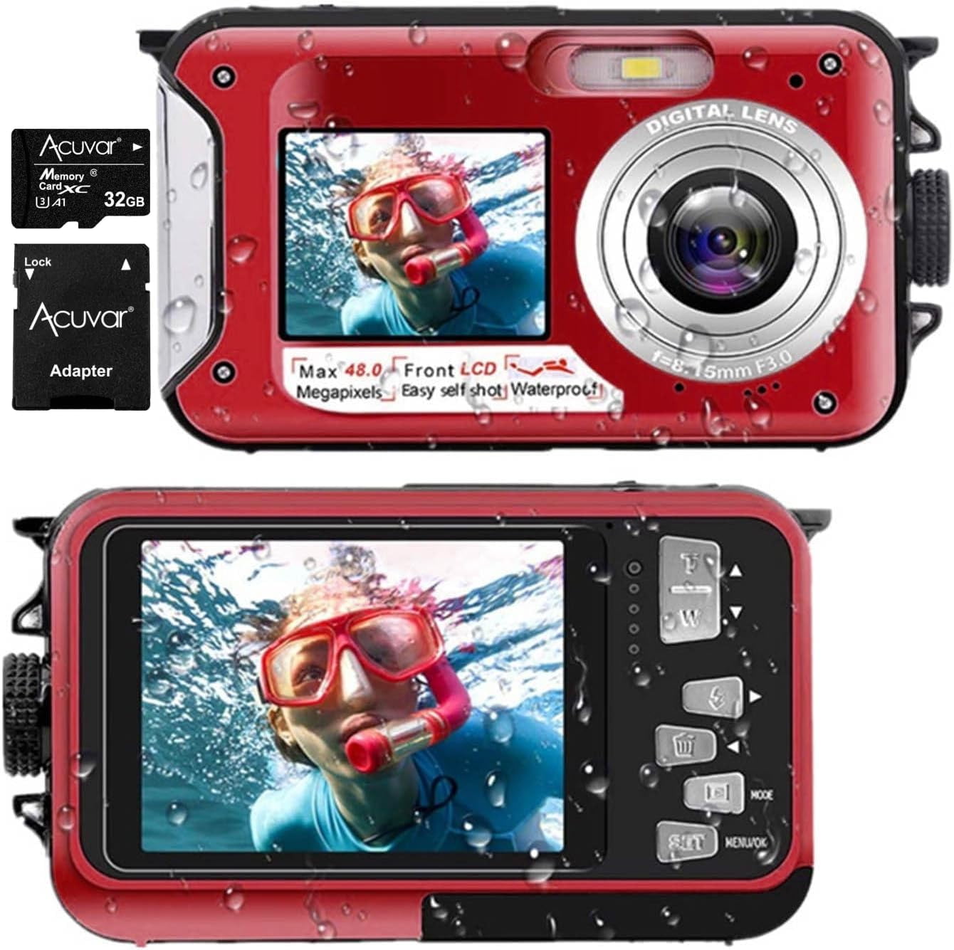 Acuvar 48MP Waterproof Dual Screen Digital Camera, Full HD 1080P ...
