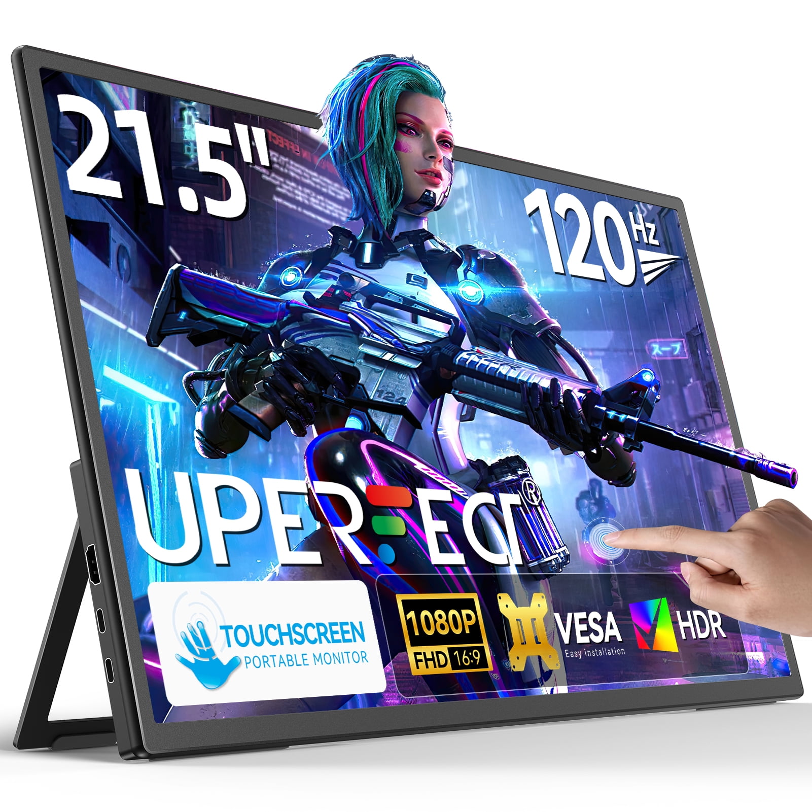 UPERFECT 21.5” 120HZ Touchscreen Portable Monitor Large Gaming Display ...
