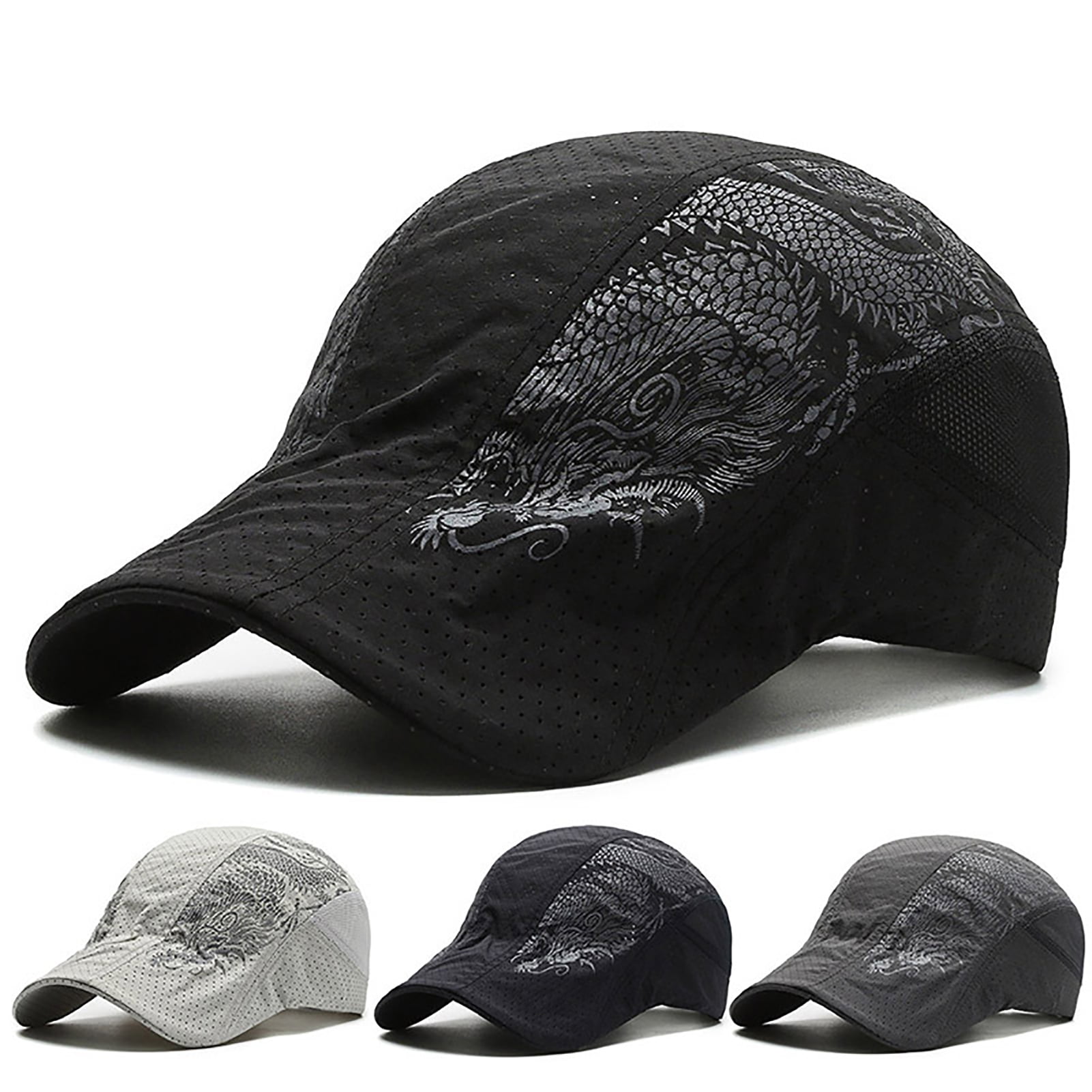 UPF 50+ Breathable Sun Hat Mesh Hole Chinese Style Dragon Print Peaked ...