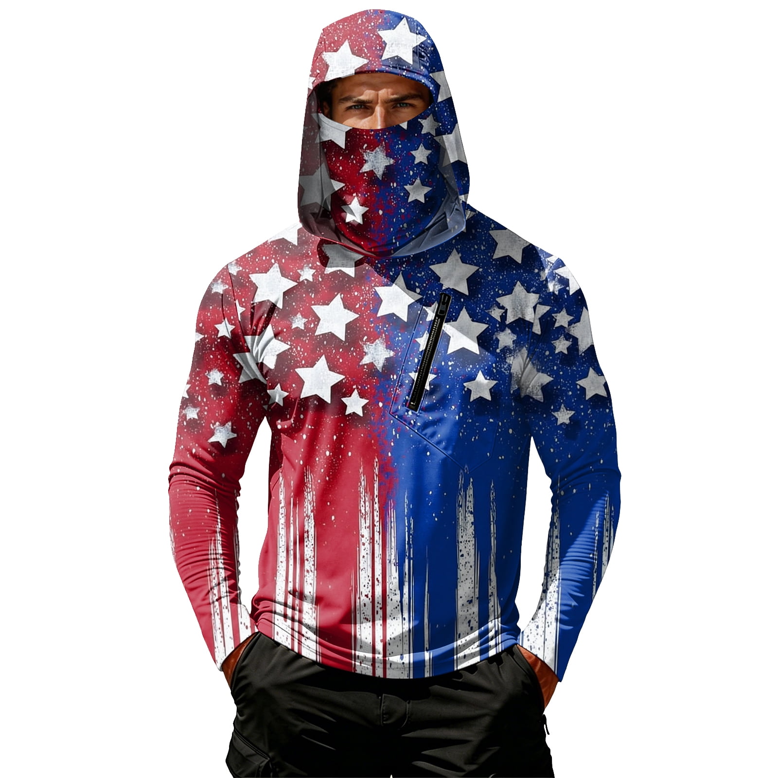 UPF 50+ Fishing Shirts For Men Sun Protection Hoodie Independence Day ...