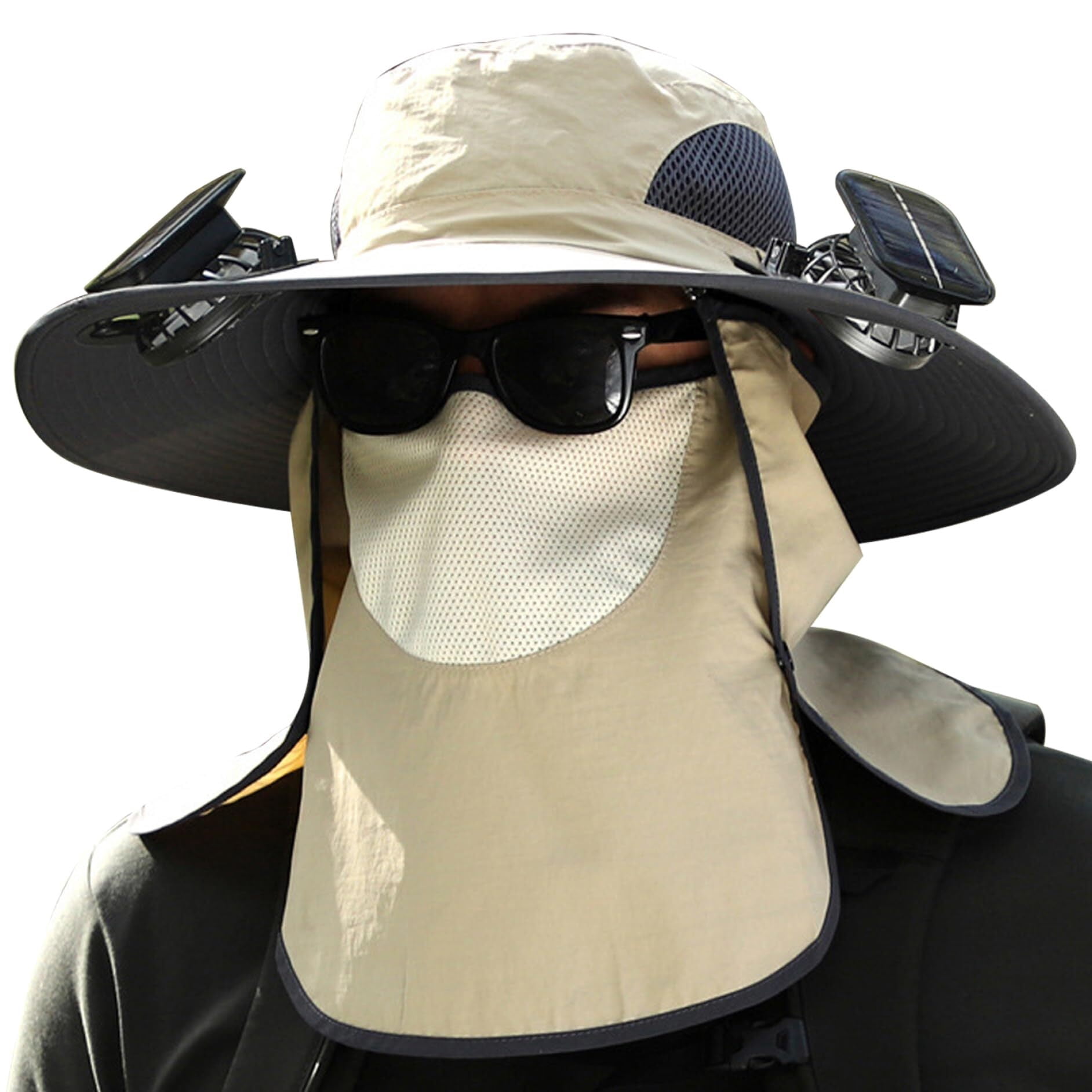 UPF 50+ Solar Powered Fan Hat, 3 Speeds Wide Brim Sun Hat, Solar & USB ...