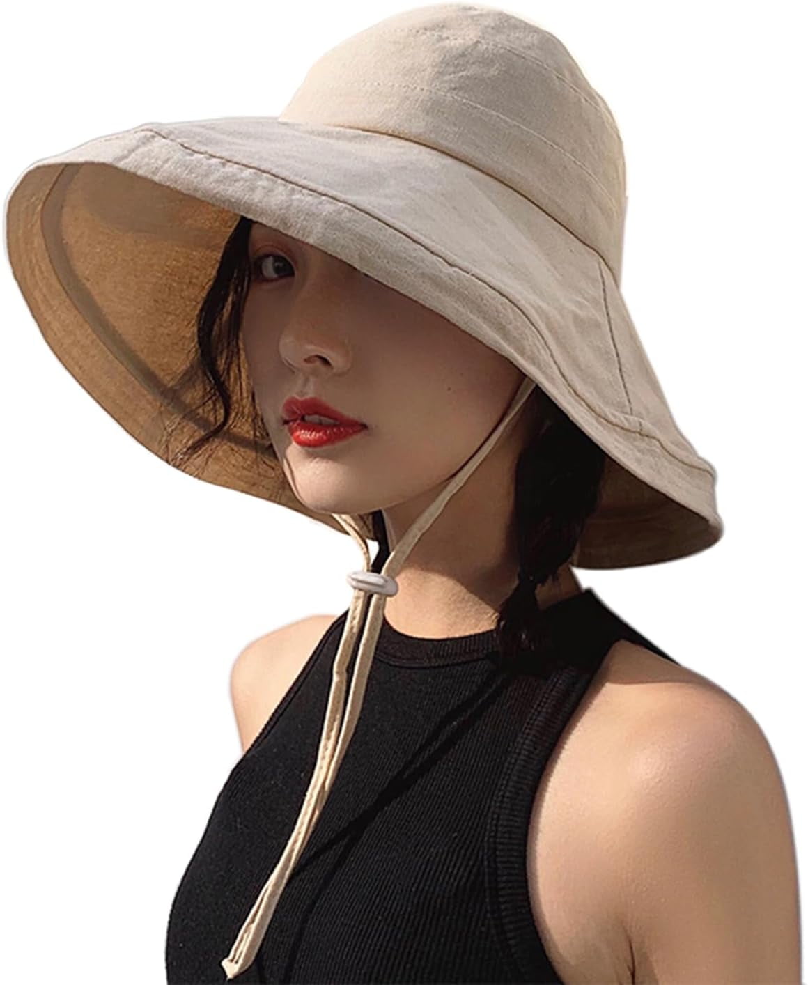 UPF50+ Protection Wide Brim Bucket Hat Travel Beach Sun Hat with Semi-Rigid Adjustable Foldable ...
