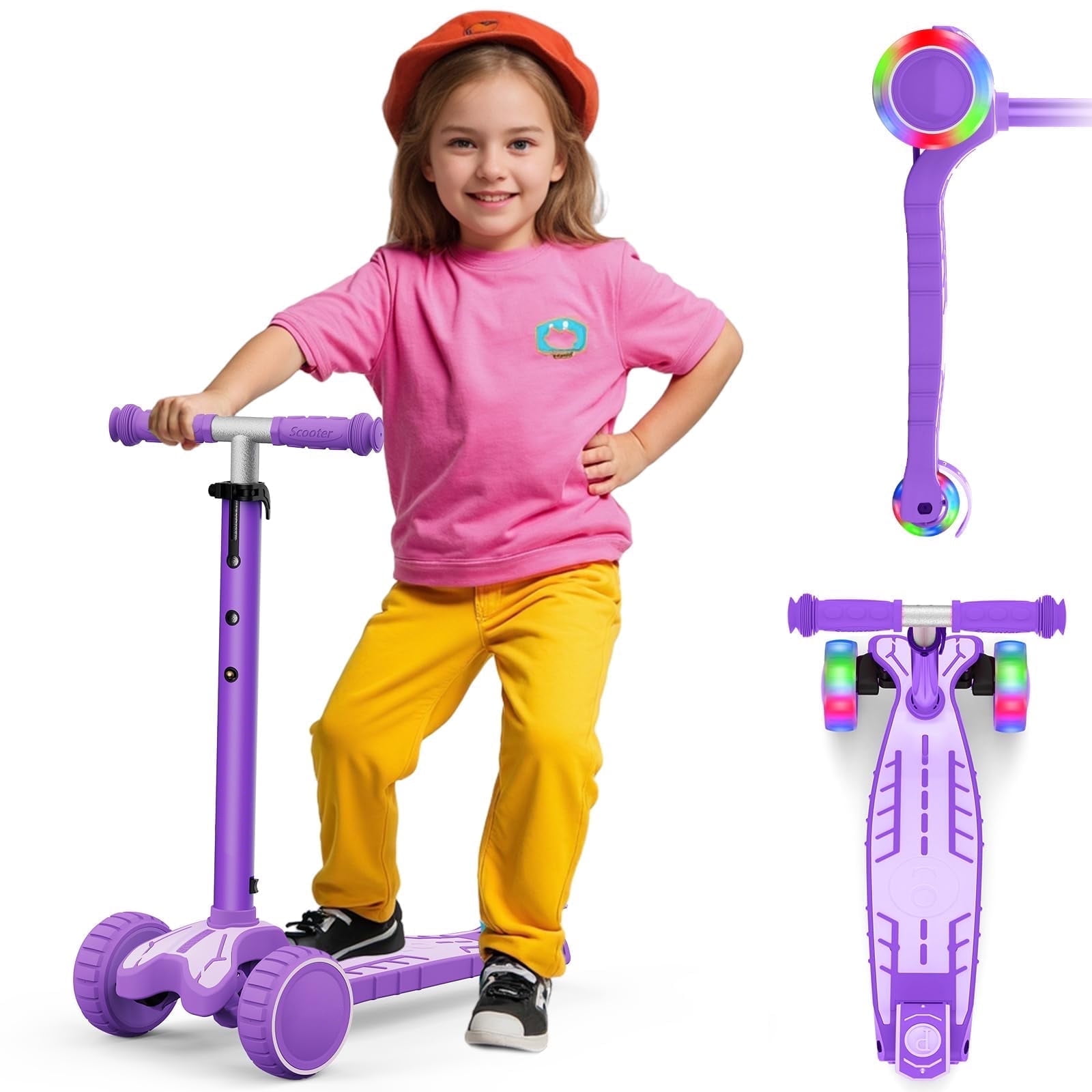 UPGO 3 Wheel Kid Scooter, 25mm Extra Thick Deck & Light up Wheels ...