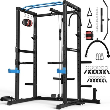 Power Cage, 1200LBS Squat Rack with LAT Pulldown, Multi-Function Weight ...