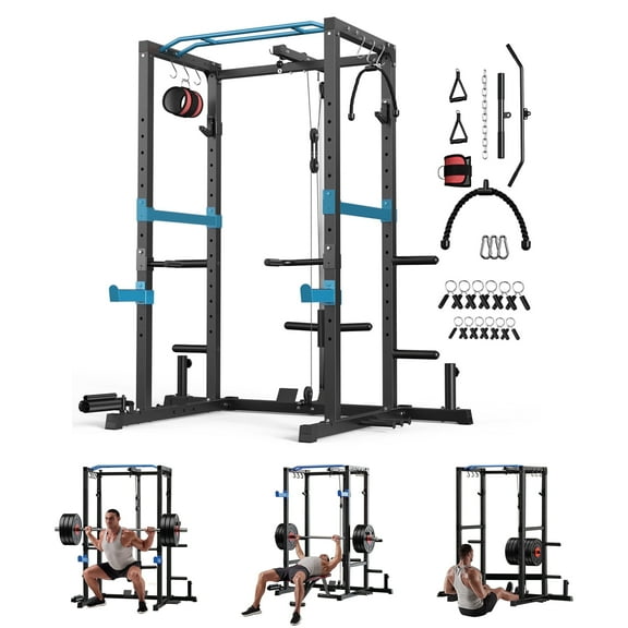 Squat Rack for Home Gym, 2000LBS Power Rack with Adjustable Pulley System, Power Cage Workout ...
