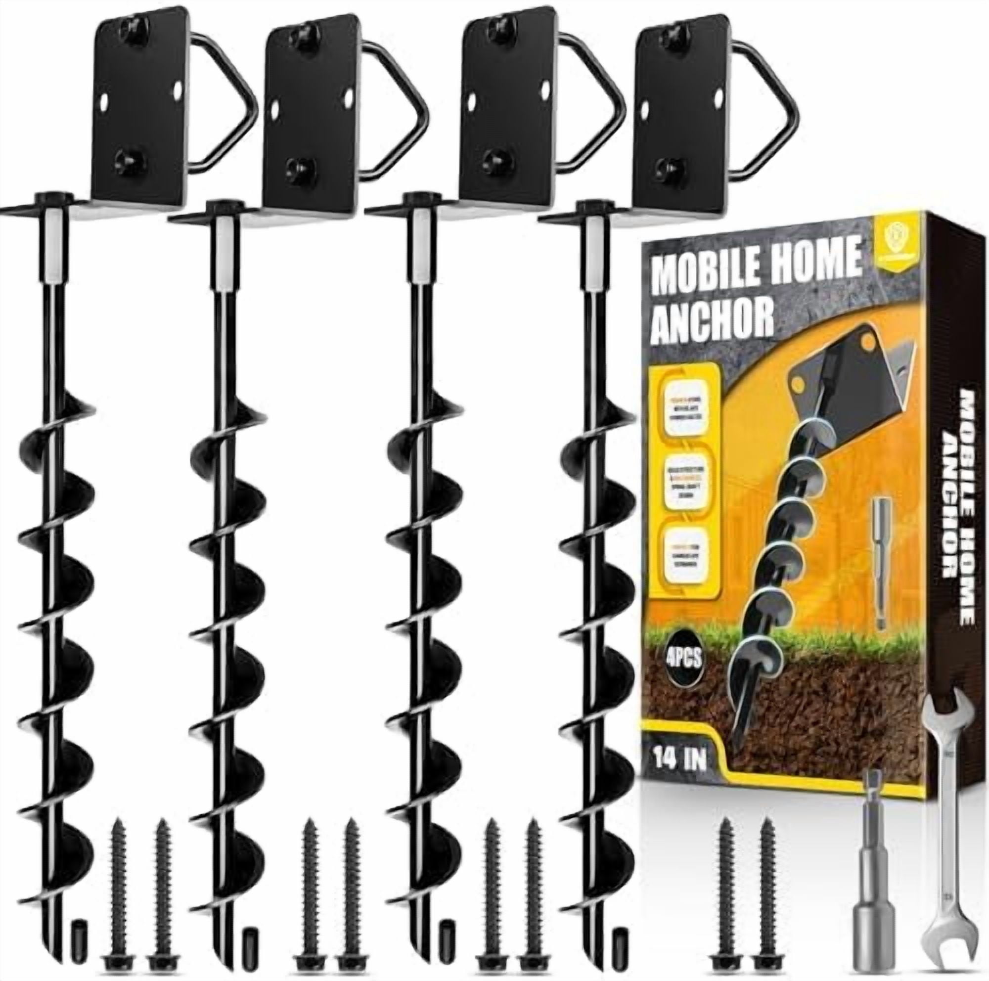UPGRADED] 14” Full Spiral Blade Mobile Home Anchor, 4 Pack Ground ...
