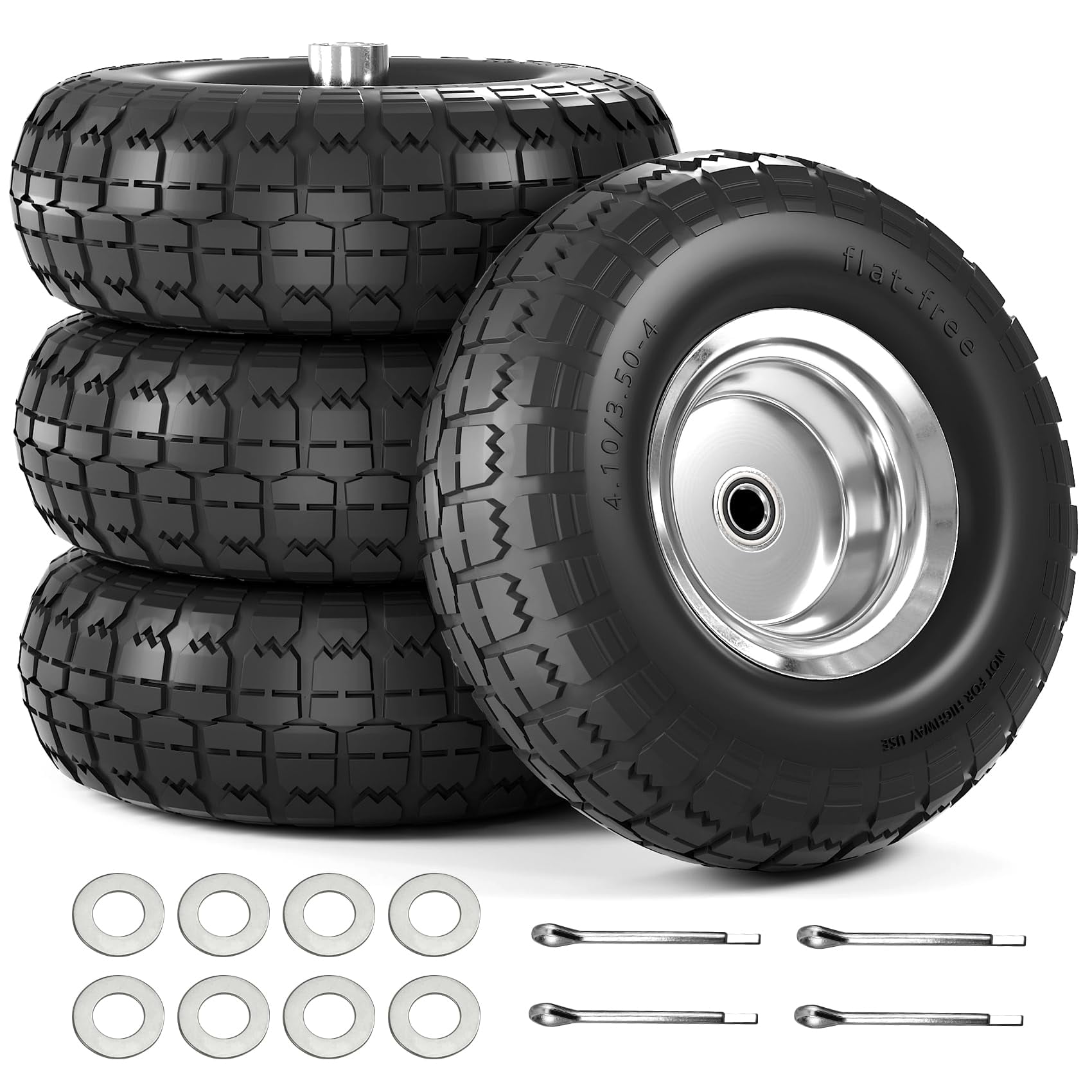 【UPGRADED】4.10/3.50-4 Tire and Wheel HMF23 Flat Free, 10 Inch Solid ...