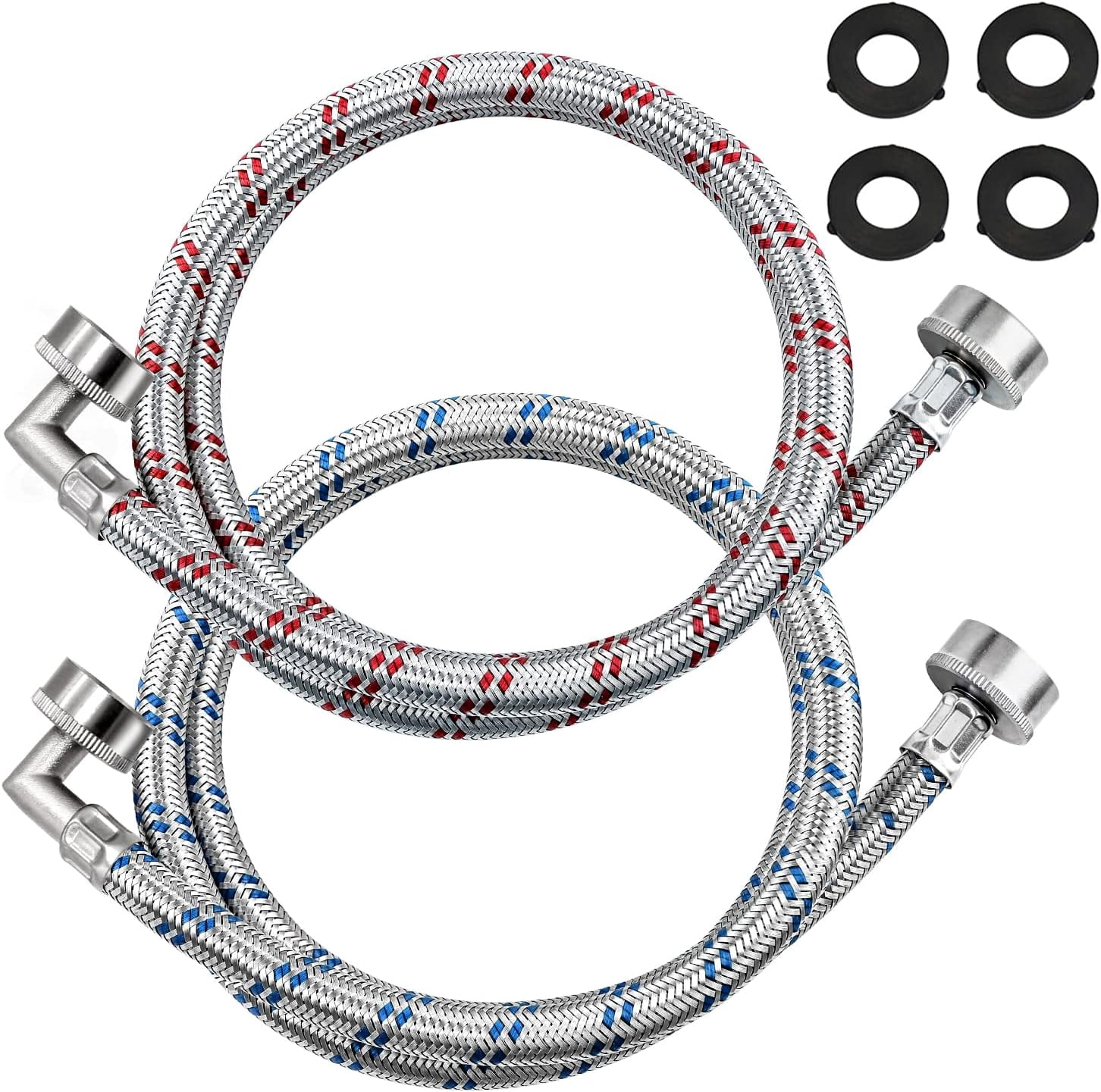 【UPGRADED】4FT Stainless Steel Washer Hoses with 90 Degree Elbows by - 2 ...