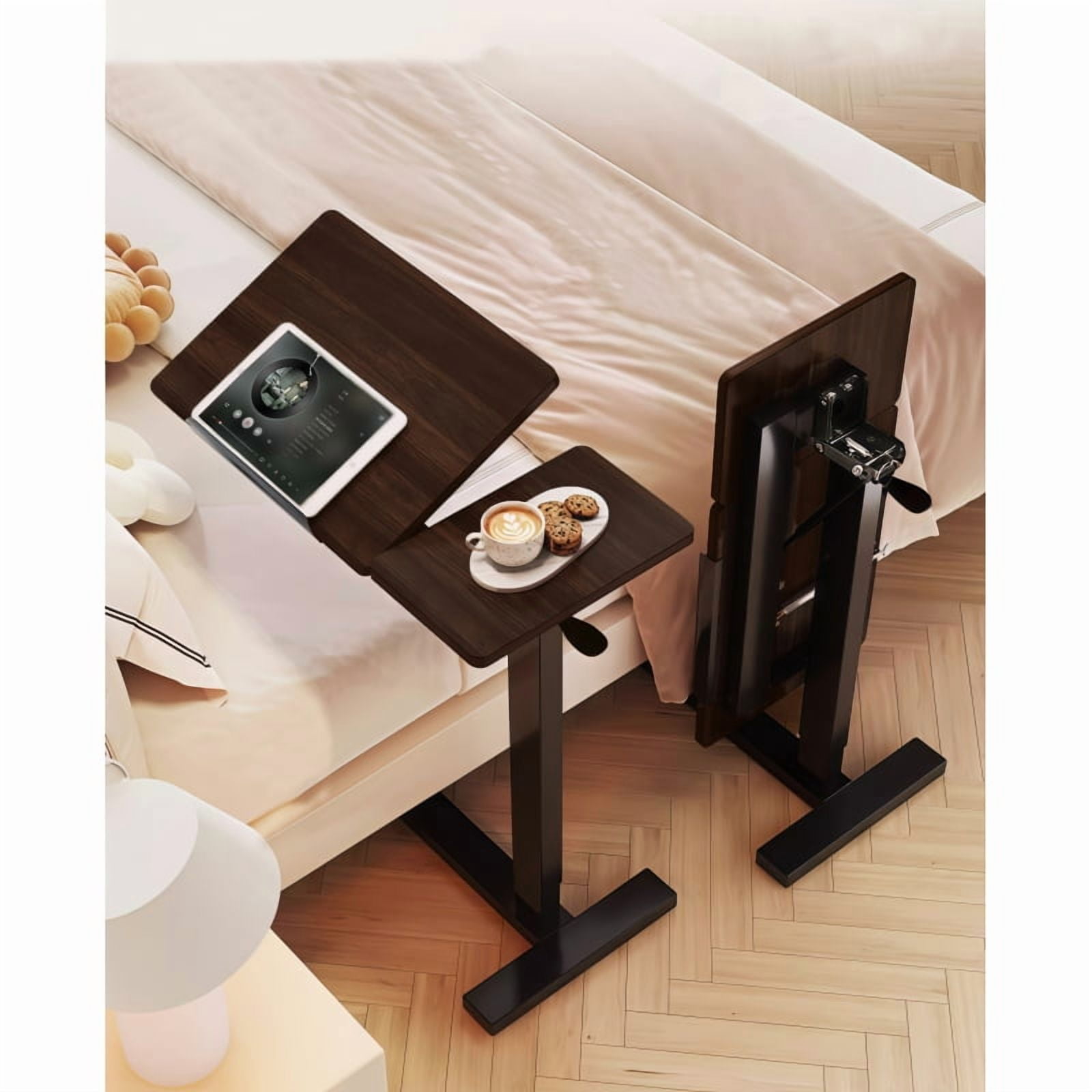 (UPGRADED) Overbed Bedside Desk, Mobile Rolling Laptop Stand Tilting ...
