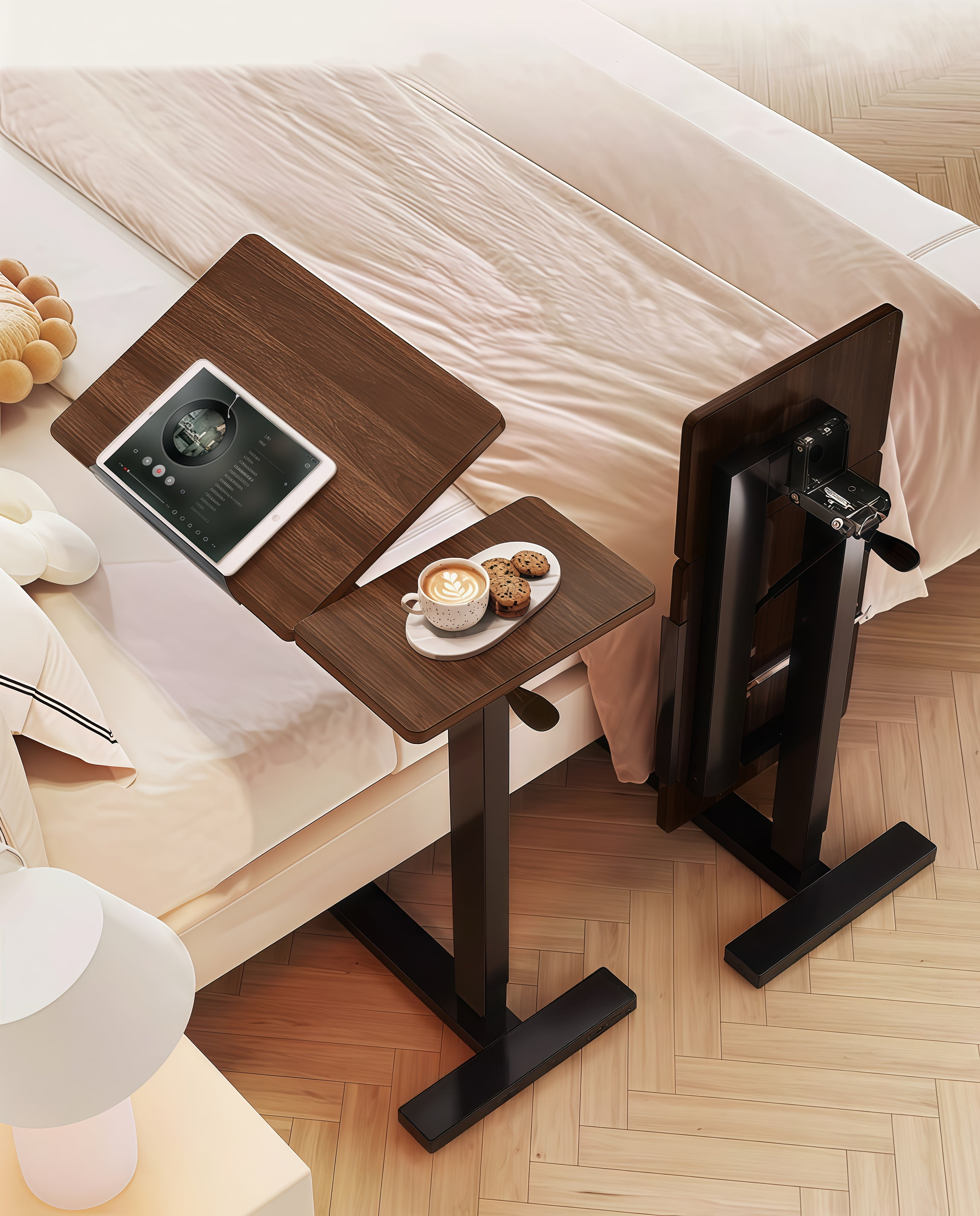 (UPGRADED) Overbed Bedside Desk, Mobile Rolling Laptop Stand Tilting ...
