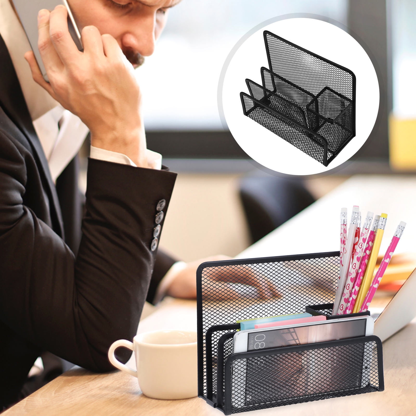 UPGRATOR 1Pcs Black Iron Mesh Desktop Mail Organizer Modern Compact ...