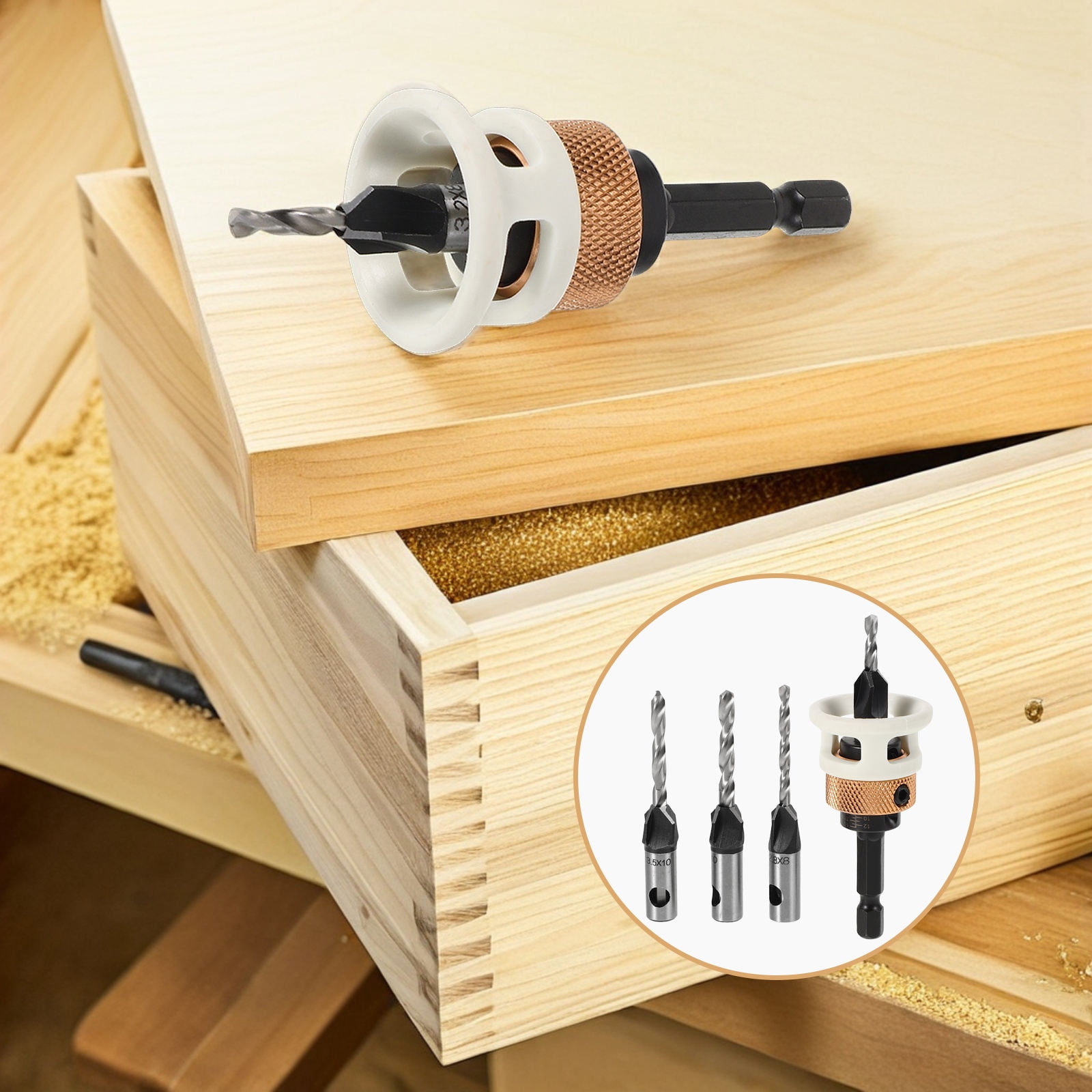 UPGRATOR 6-Piece Alloy Countersink Drill Bit Set with Adjustable Depth ...