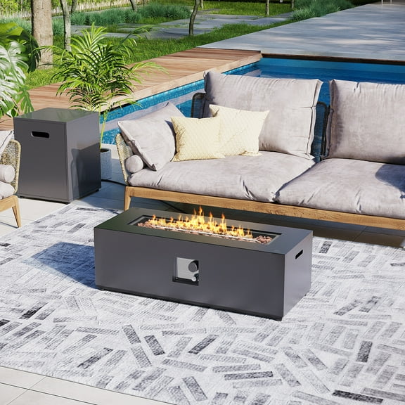 2-Piece Outdoor Propane Firepit Table Set w Tank Table, 36 in Square ...