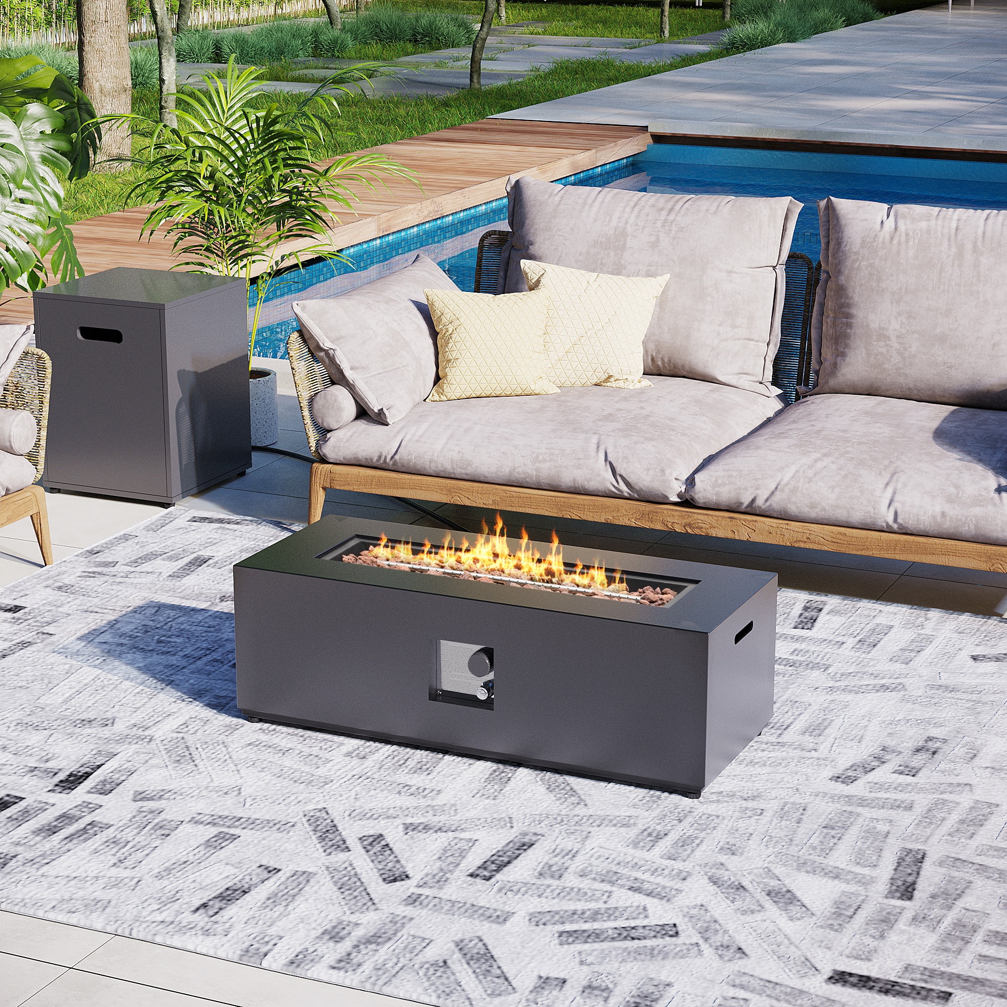 UPHA 42-inch Outdoor Propane Rectangle Fire Pit Table 50000 BTU Iron ...
