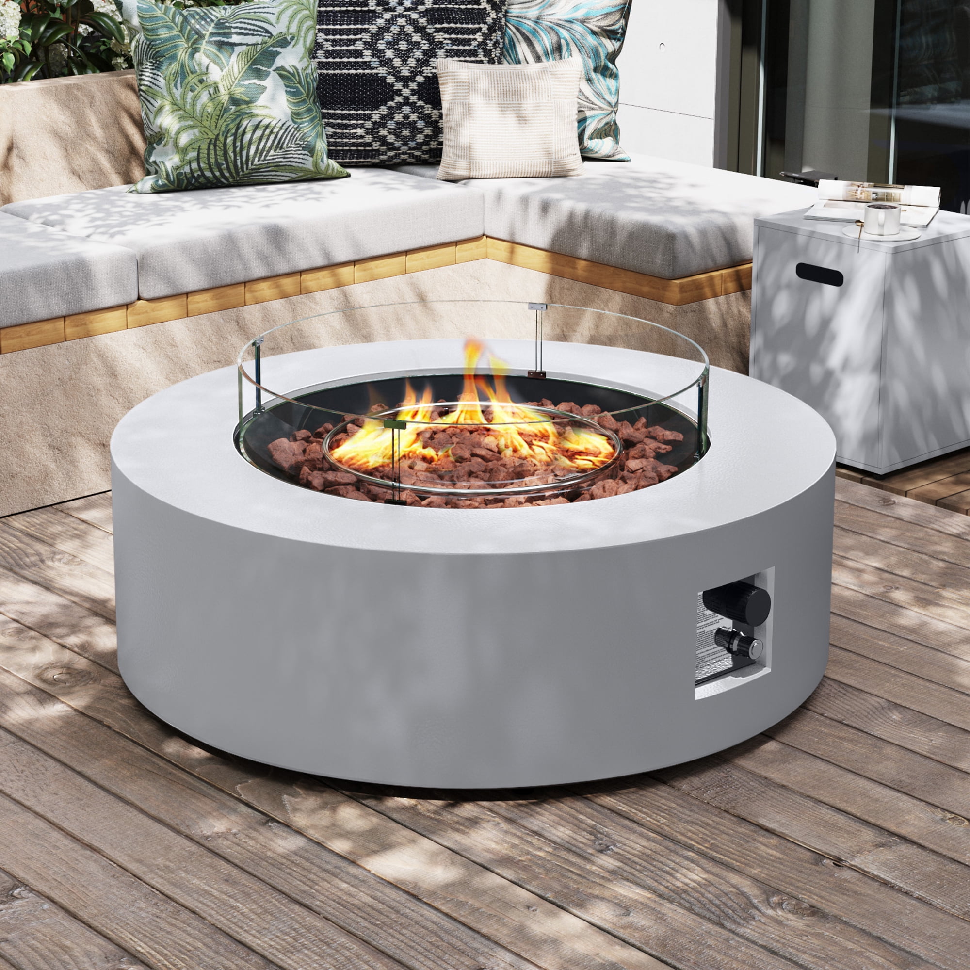 UPHA 42-inch Outdoor Propane Round Fire Pit Table 50000 BTU Iron Gas ...
