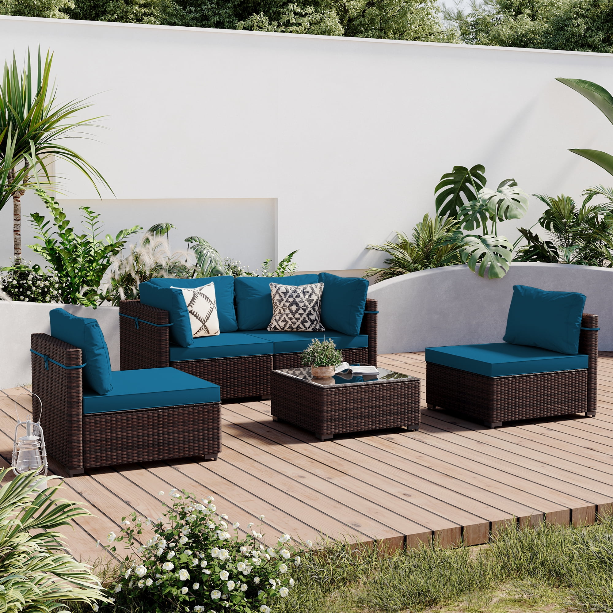 UPHA 5 Pieces Outdoor furniture Sets Patio Sectional Couch Wicker ...