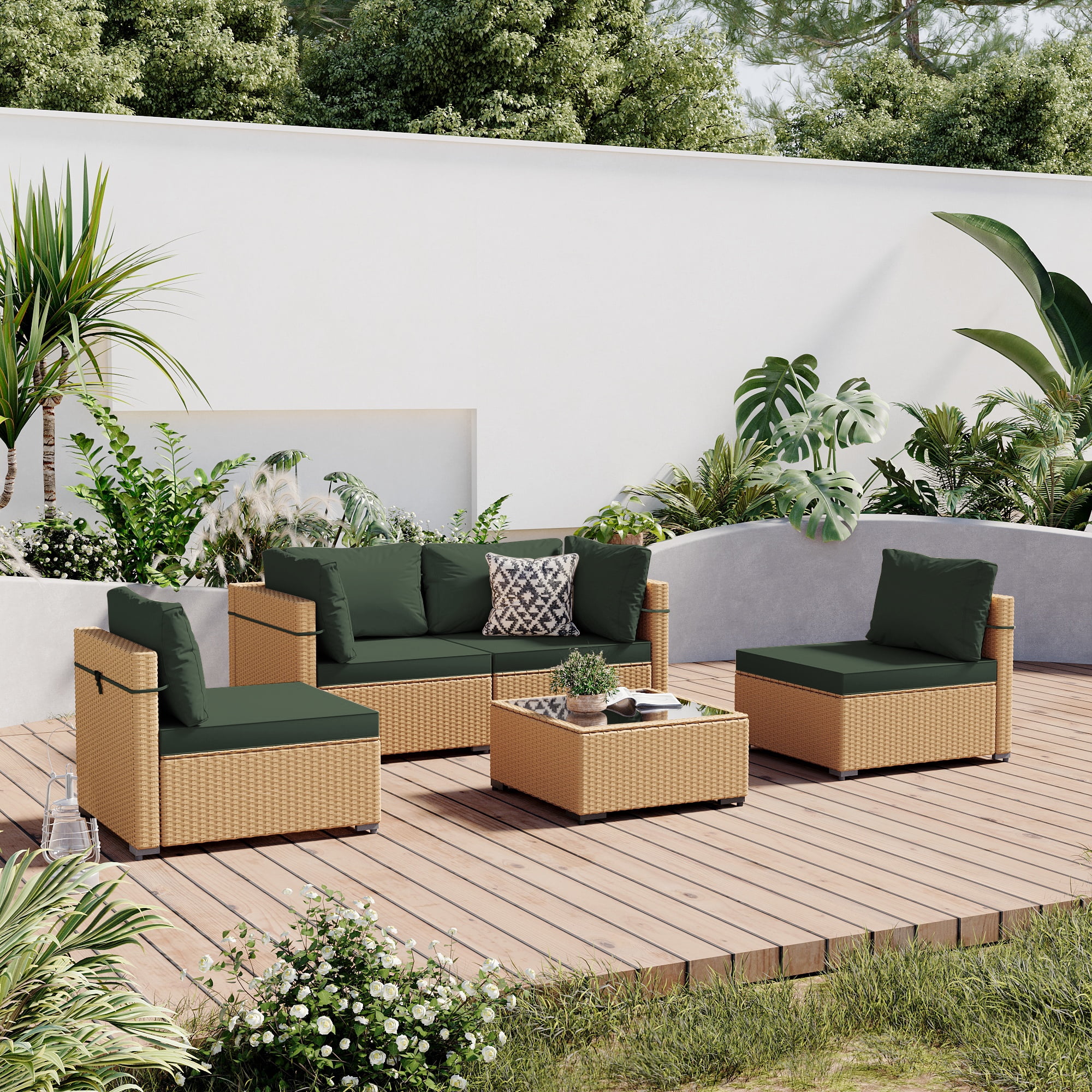 UPHA 5 Pieces Outdoor furniture Sets Patio Sectional Couch Wicker ...