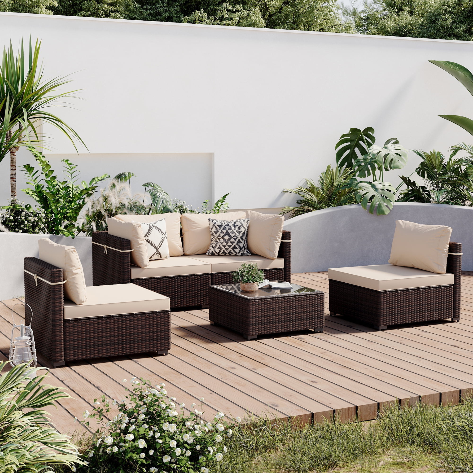 UPHA 5 Pieces Outdoor furniture Sets Patio Sectional Couch Wicker ...