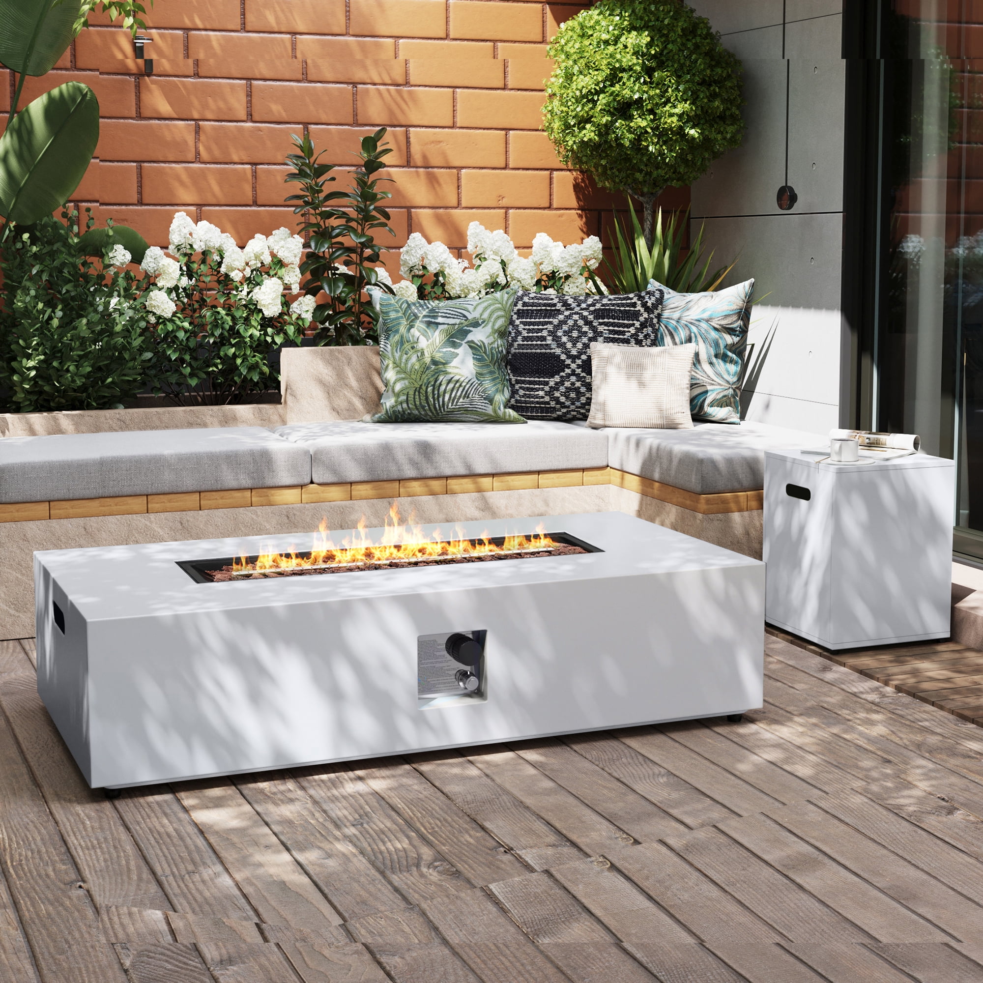 UPHA 56-inch Outdoor Propane Rectangle Fire Pit Table 50000 BTU Iron ...