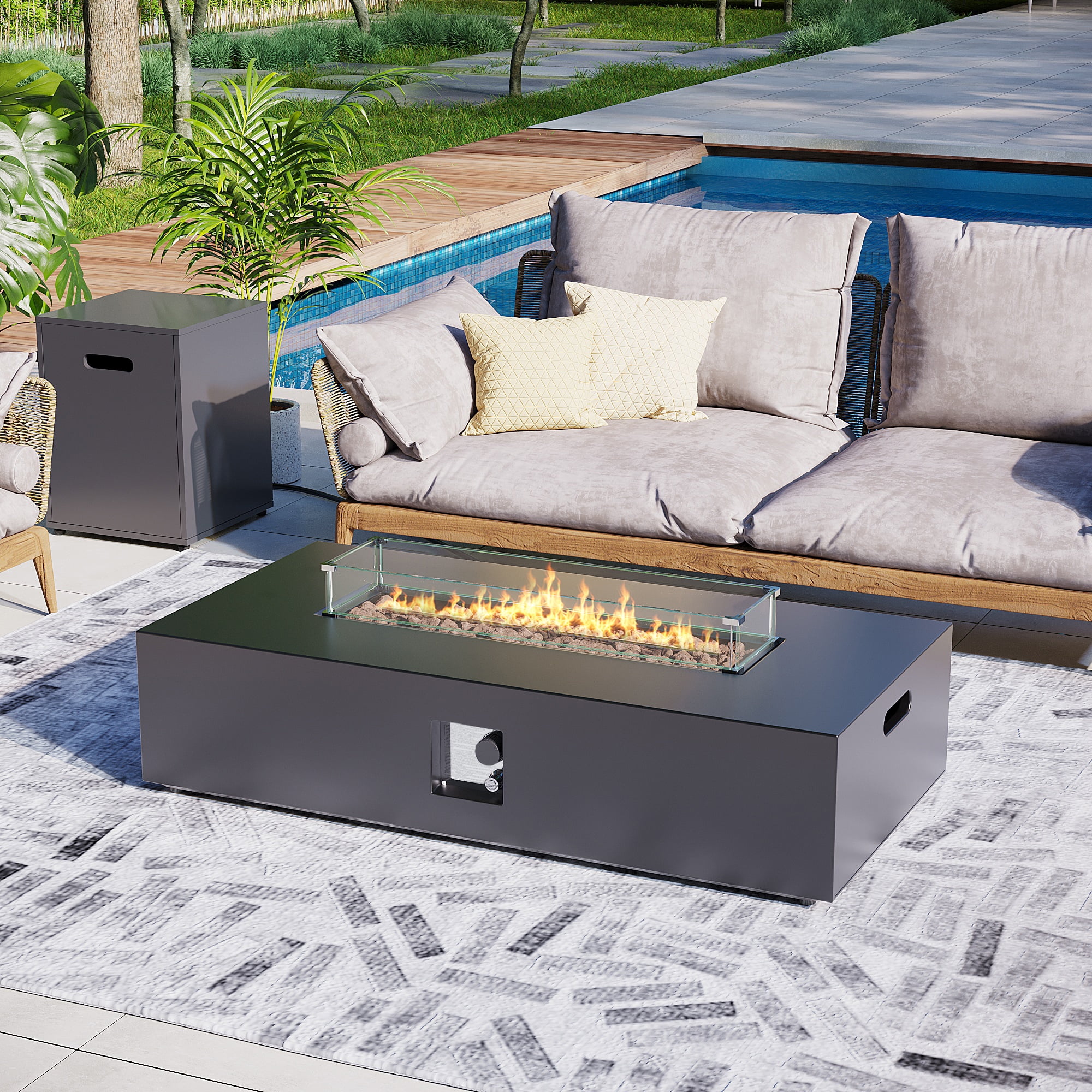 UPHA 56-inch Outdoor Propane Rectangle Fire Pit Table 50000 BTU Iron ...