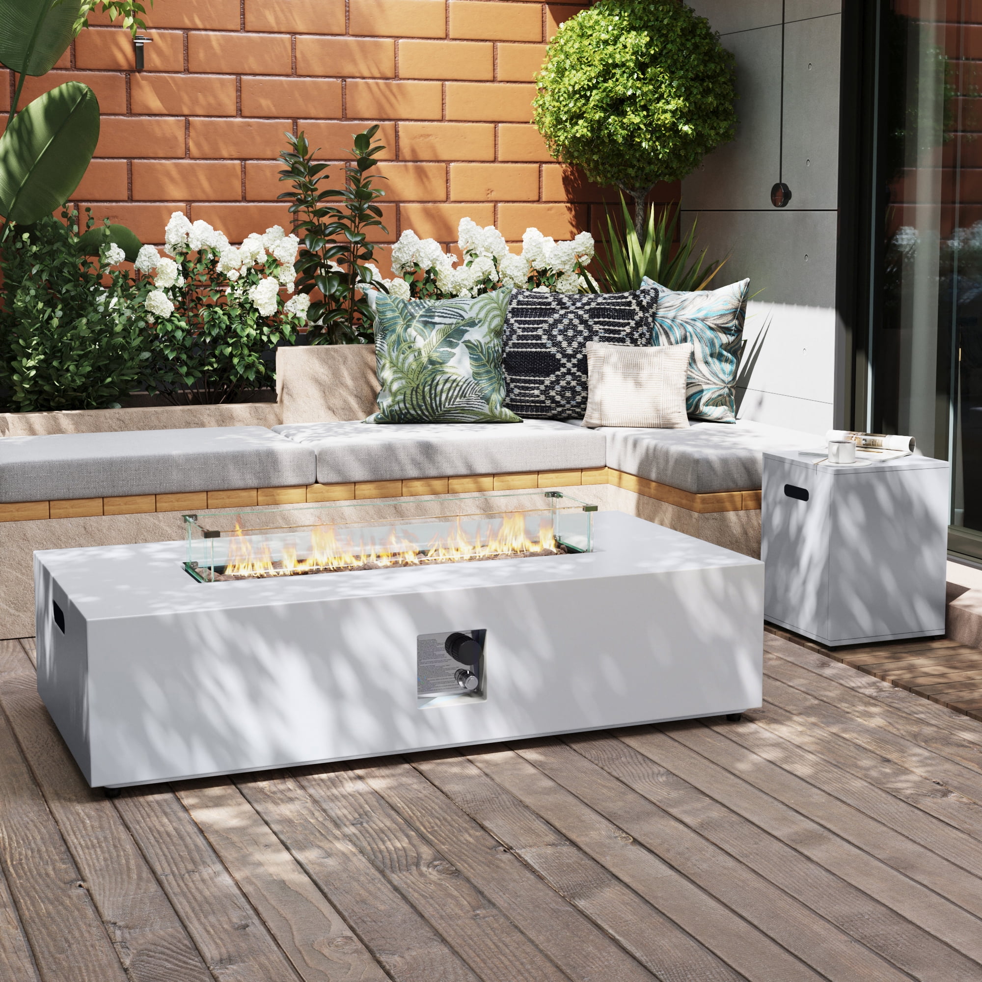 UPHA 56-inch Outdoor Propane Rectangle Fire Pit Table 50000 BTU Iron ...