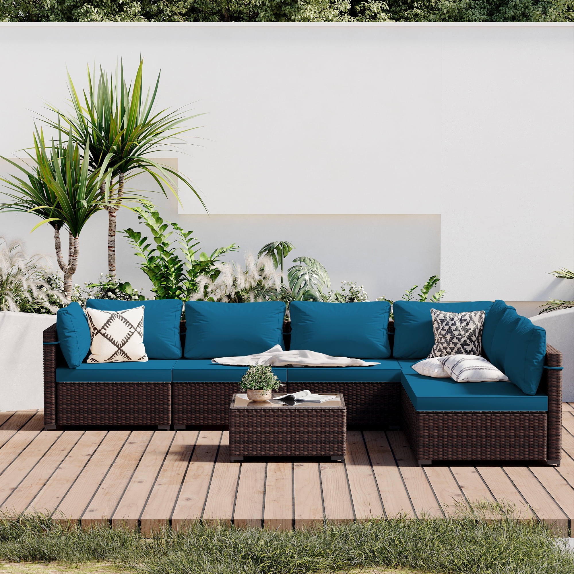 UPHA 7 Pieces Outdoor furniture Sets Patio Sectional Couch Wicker ...