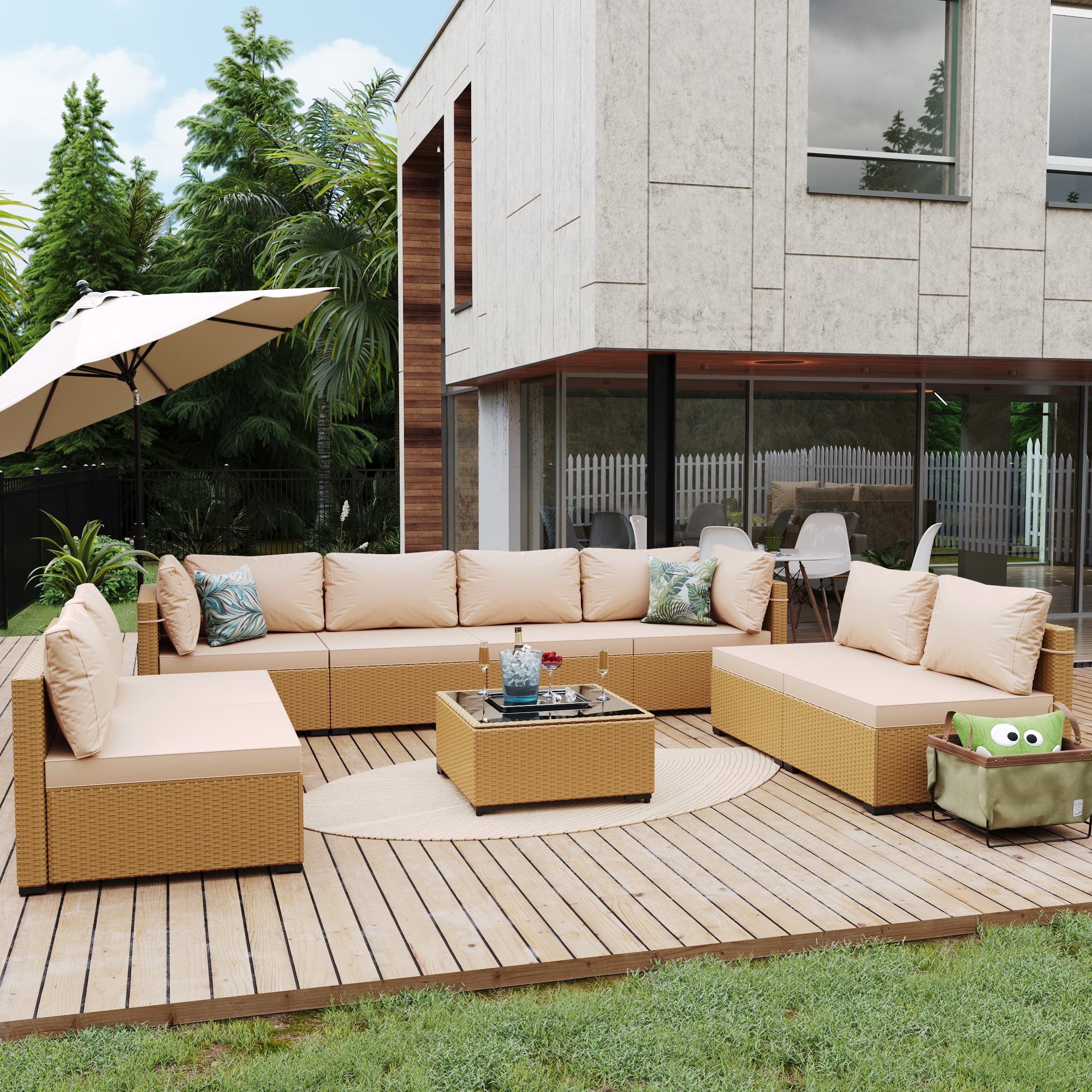 UPHA 9 Pieces Outdoor furniture Sets Patio Sectional Couch Wicker ...