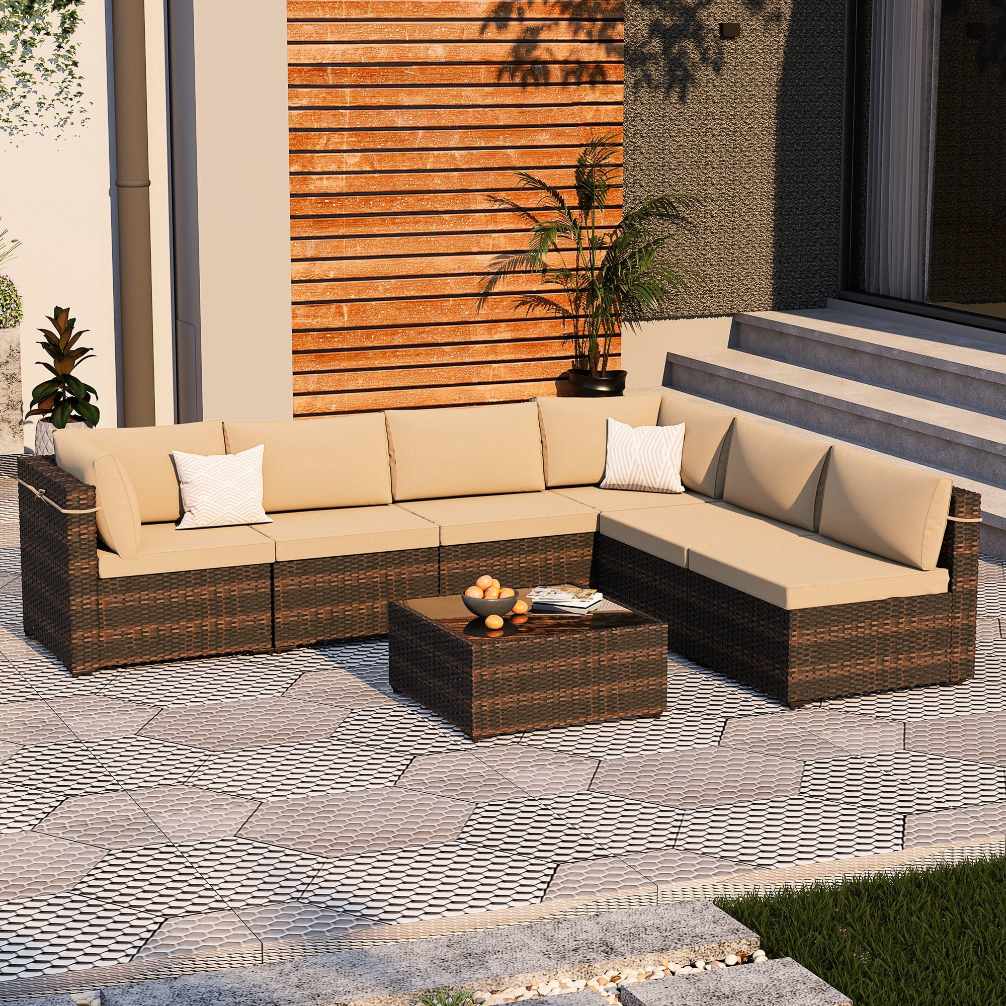 UPHA Cushioned 7-piece Conversation Sectional Patio Group Furniture ...