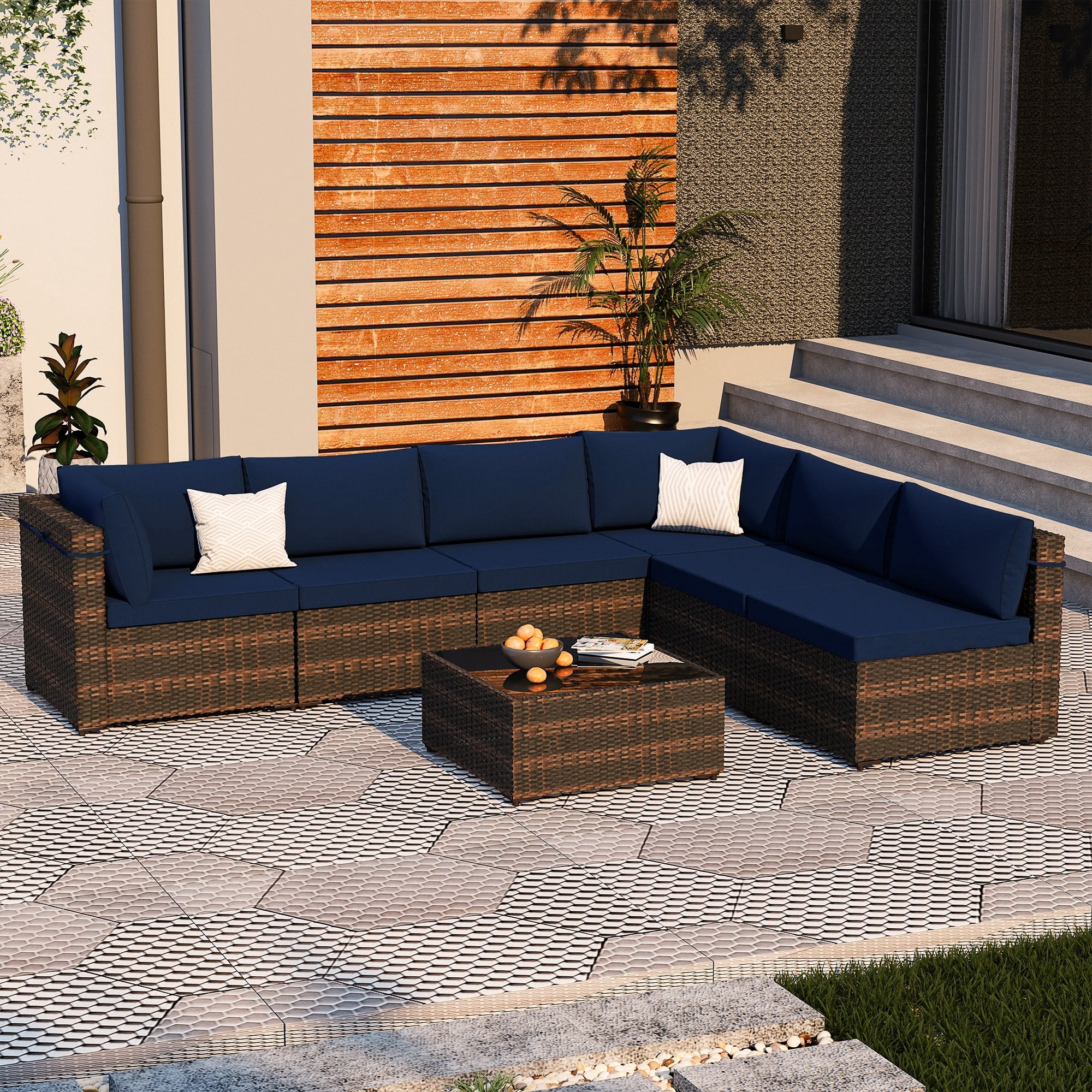 UPHA Cushioned 7-piece Conversation Sectional Patio Group Furniture ...