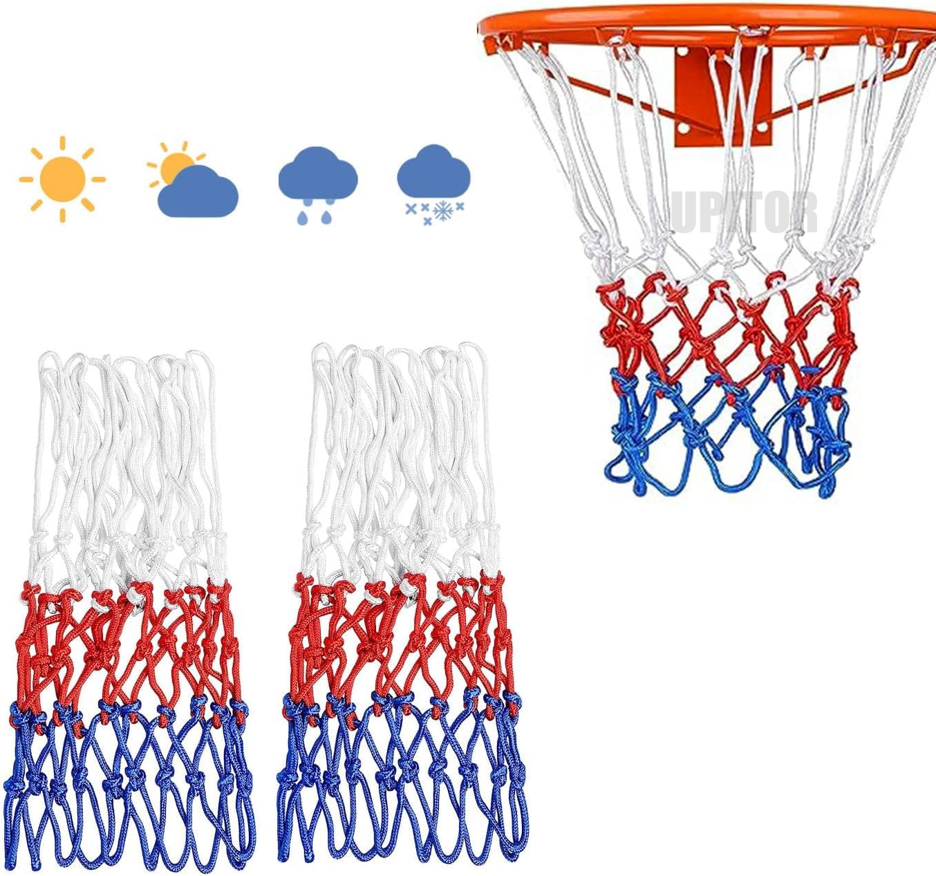 UPITOR 2 PCS Basketball Net Replacement,Tri-Colored Basketball Nets ...