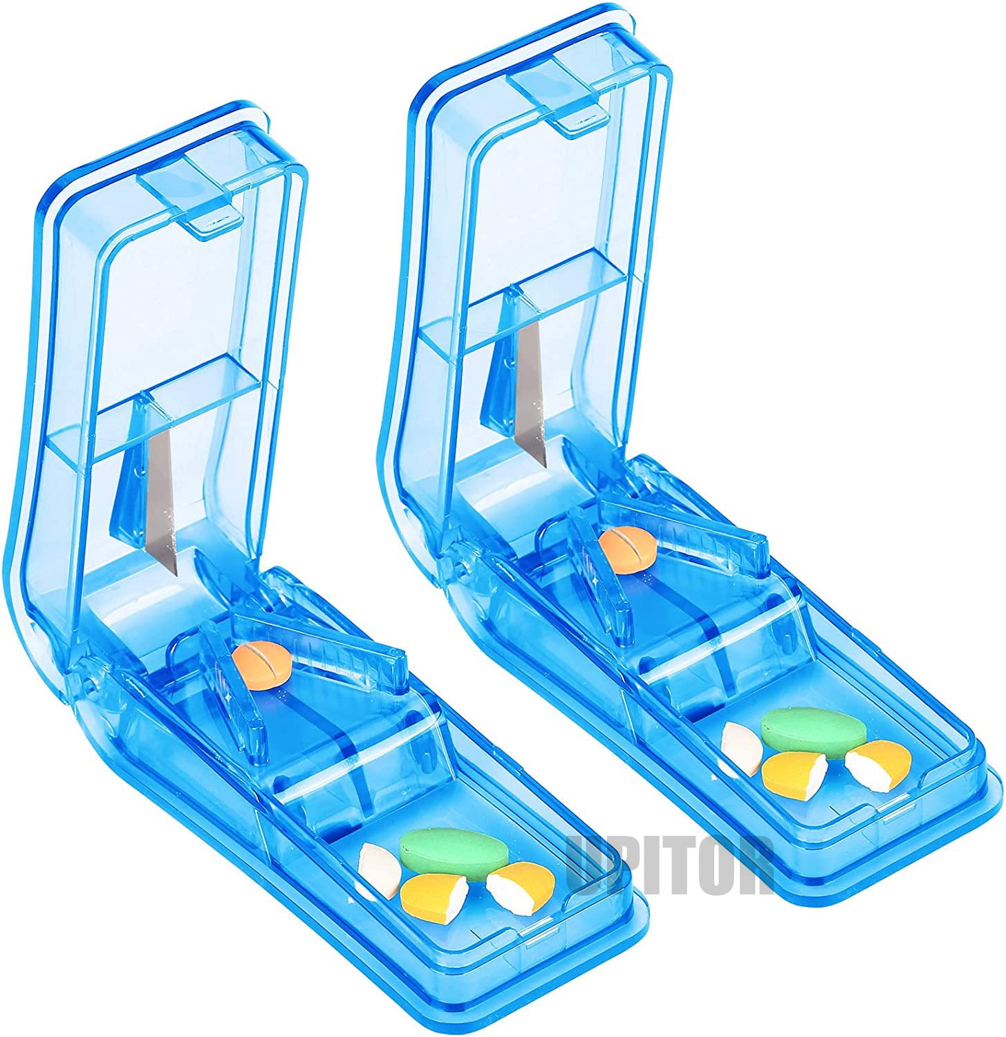 UPITOR 2PCS Pill Cutter for Small Pills with Blade Guard and V-Shaped ...