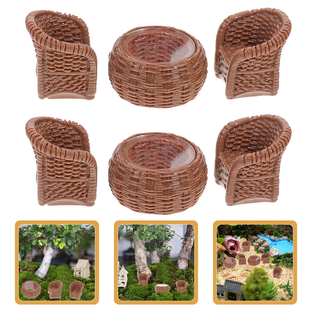 UPKOCH 1 Set Miniature Park Bench Miniature Table and Chairs Set Brown ...