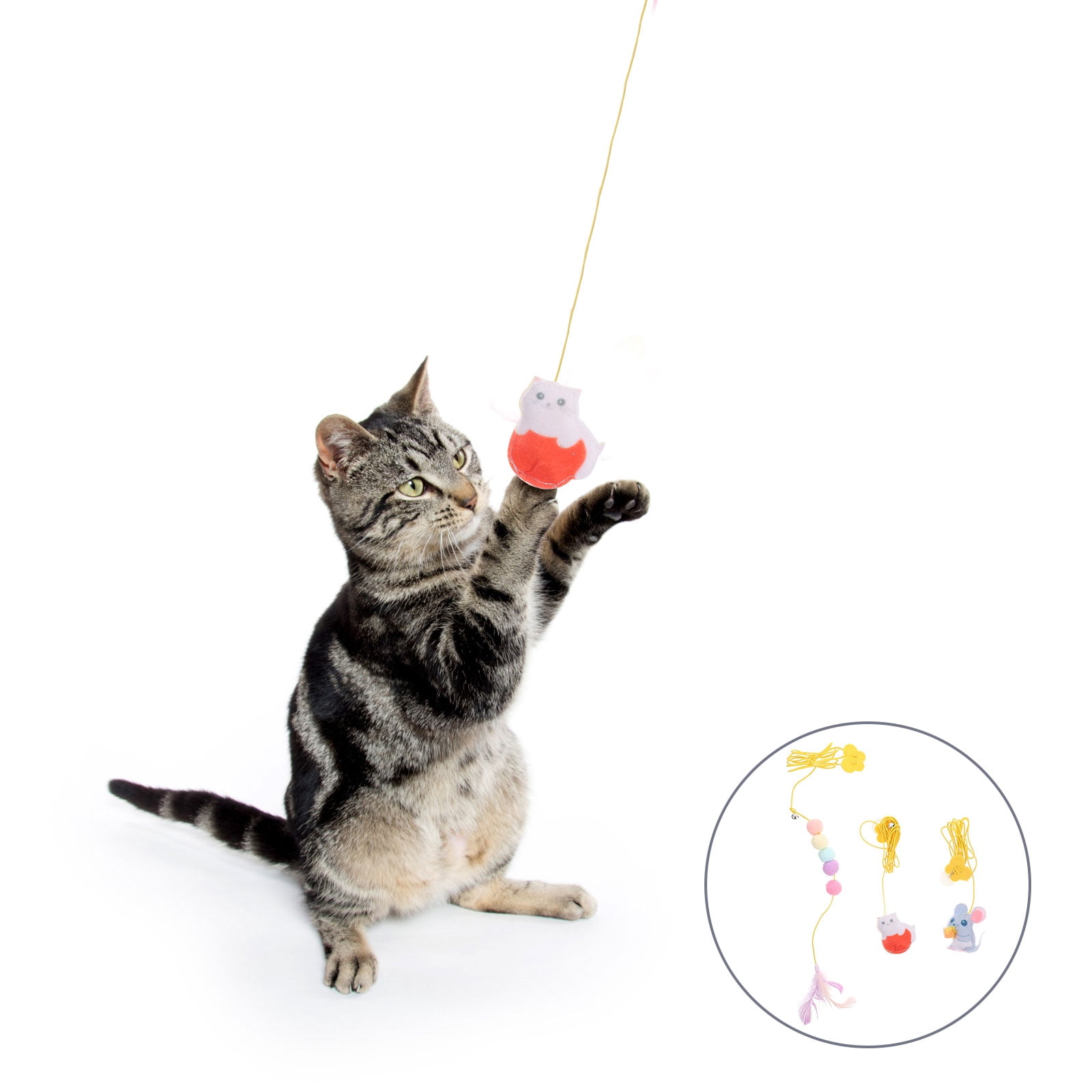 UPKOCH 3Pcs Funny Teasing Toys Plush Cat Teaser Assorted Color for ...