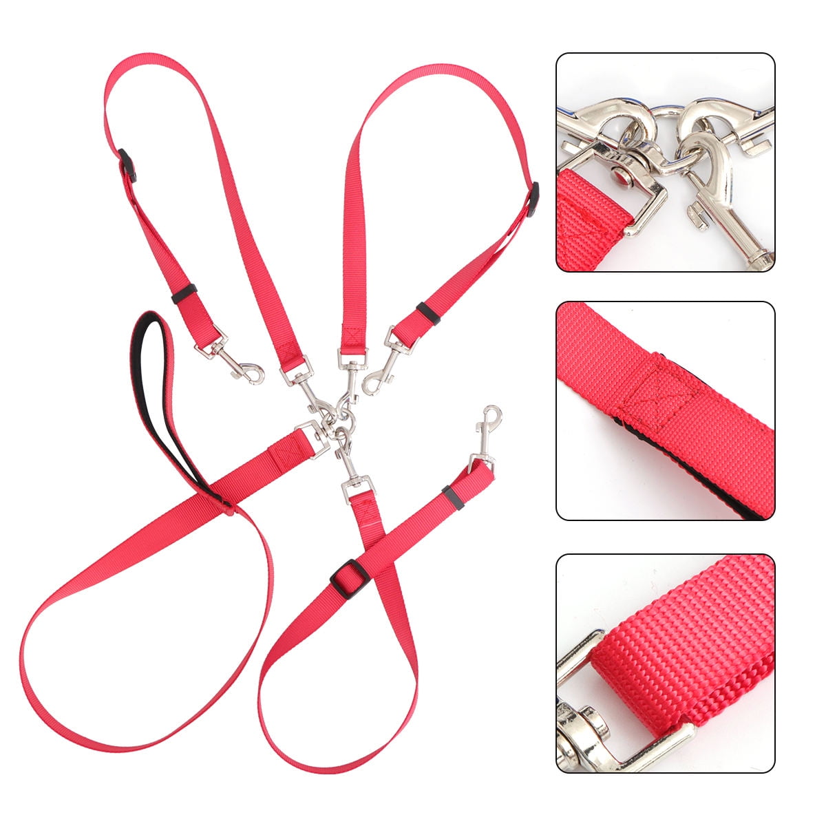 UPKOCH 56.7in x 1in Three Heads Coupler Red Nylon Leash for Quick ...