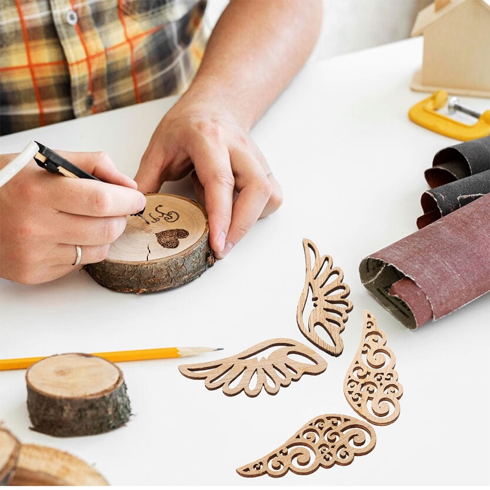 UPKOCH 80pcs Angel Wings Cutouts for angle wing crafts Light Brown Wood ...