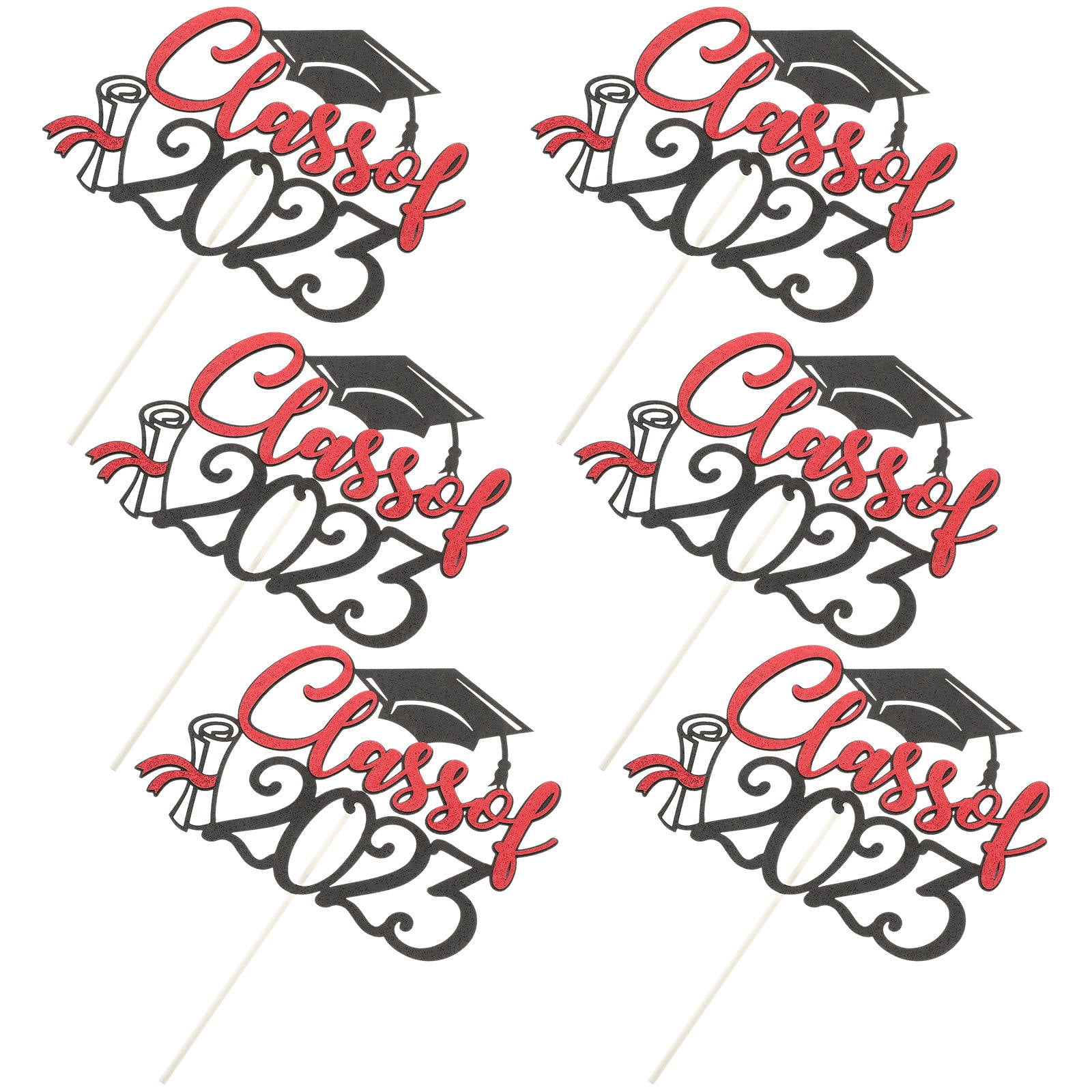 UPKOCH Graduation Cupcake Toppers Red Paper Cake Decorations 6pcs Class ...