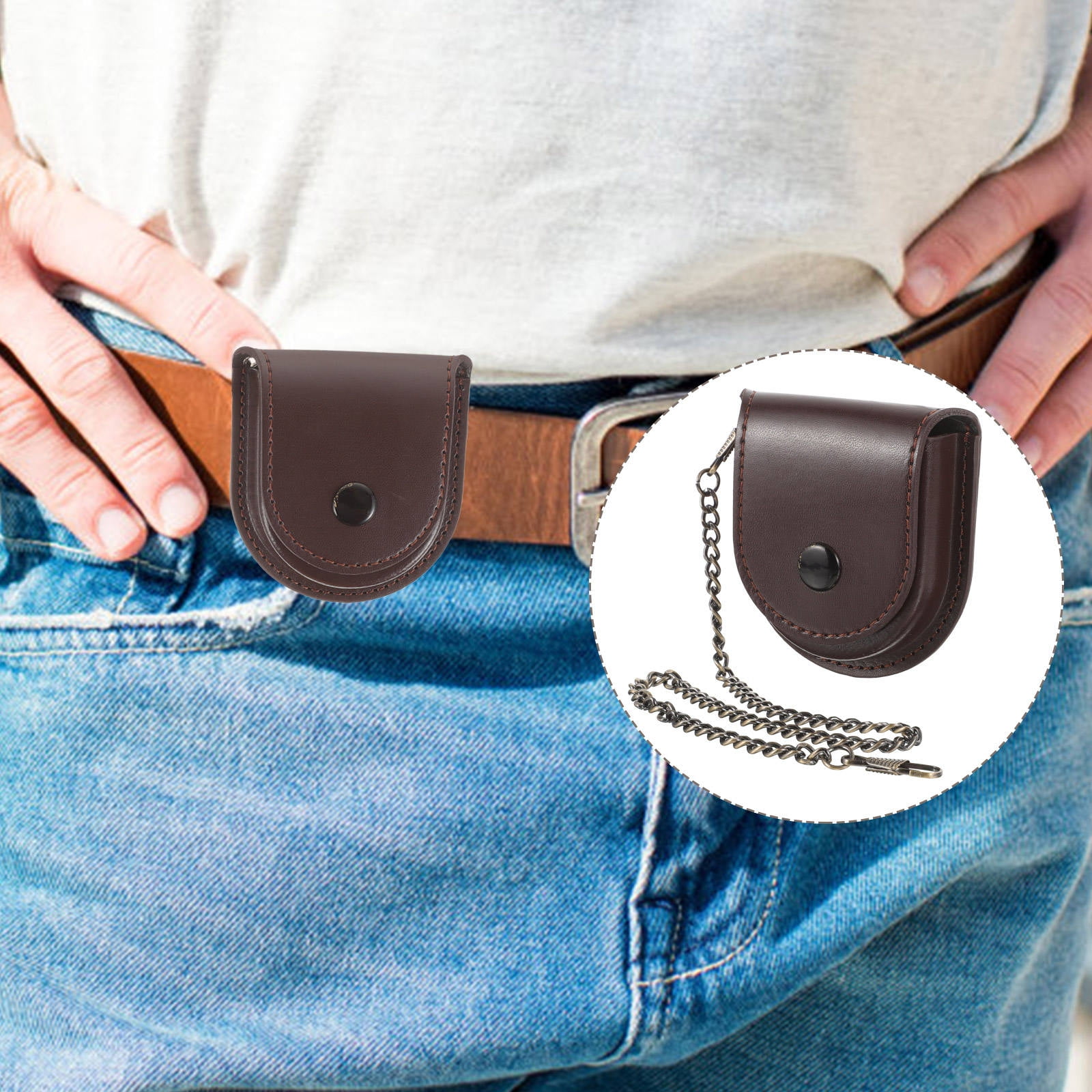 UPKOCH Retro Pocket Watch Storage Case in Coffee PU Material with Chain ...