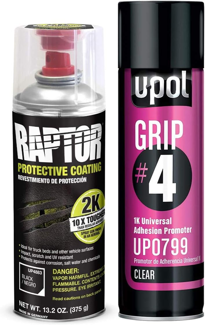 UPOL Raptor 2K Black SprayOn Truck Bedliner Aerosol Grip Adhesion Kit ...