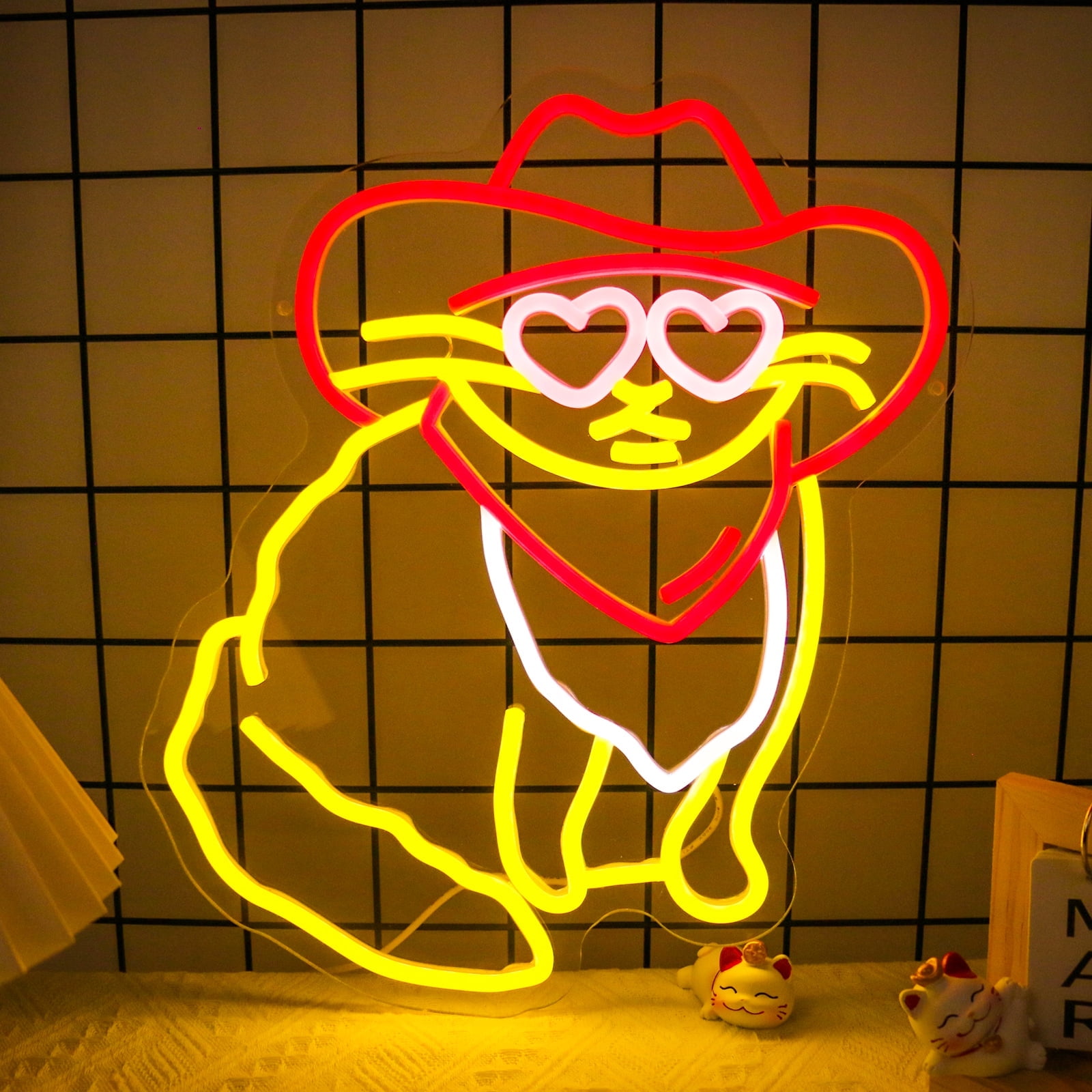 UPONRAY Cowboy Cat Neon Signs for Wall Decor, Dimmable & Powered by USB ...