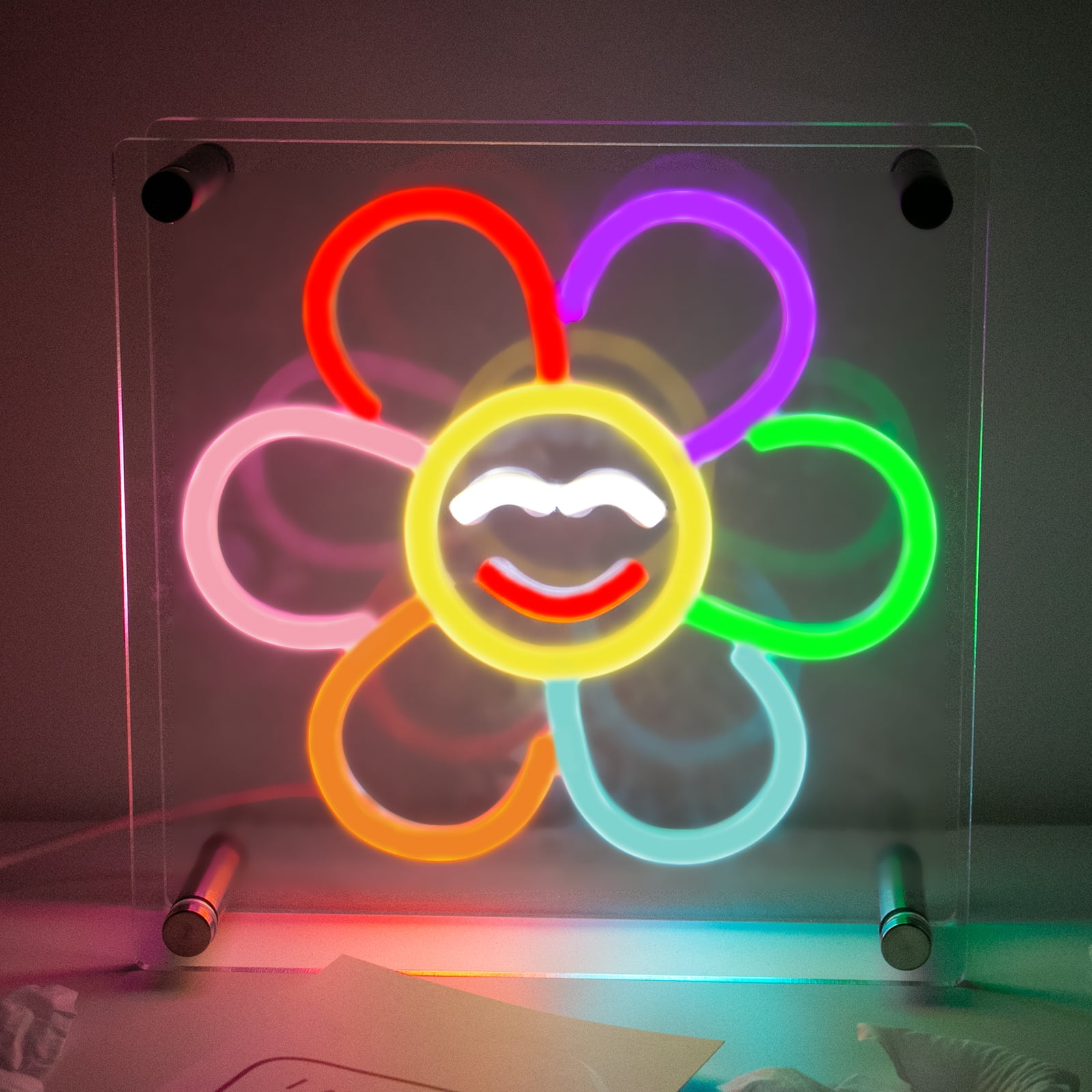 UPONRAY Flower Neon Sign Dimmable Multicolor Face Flowers LED Neon ...