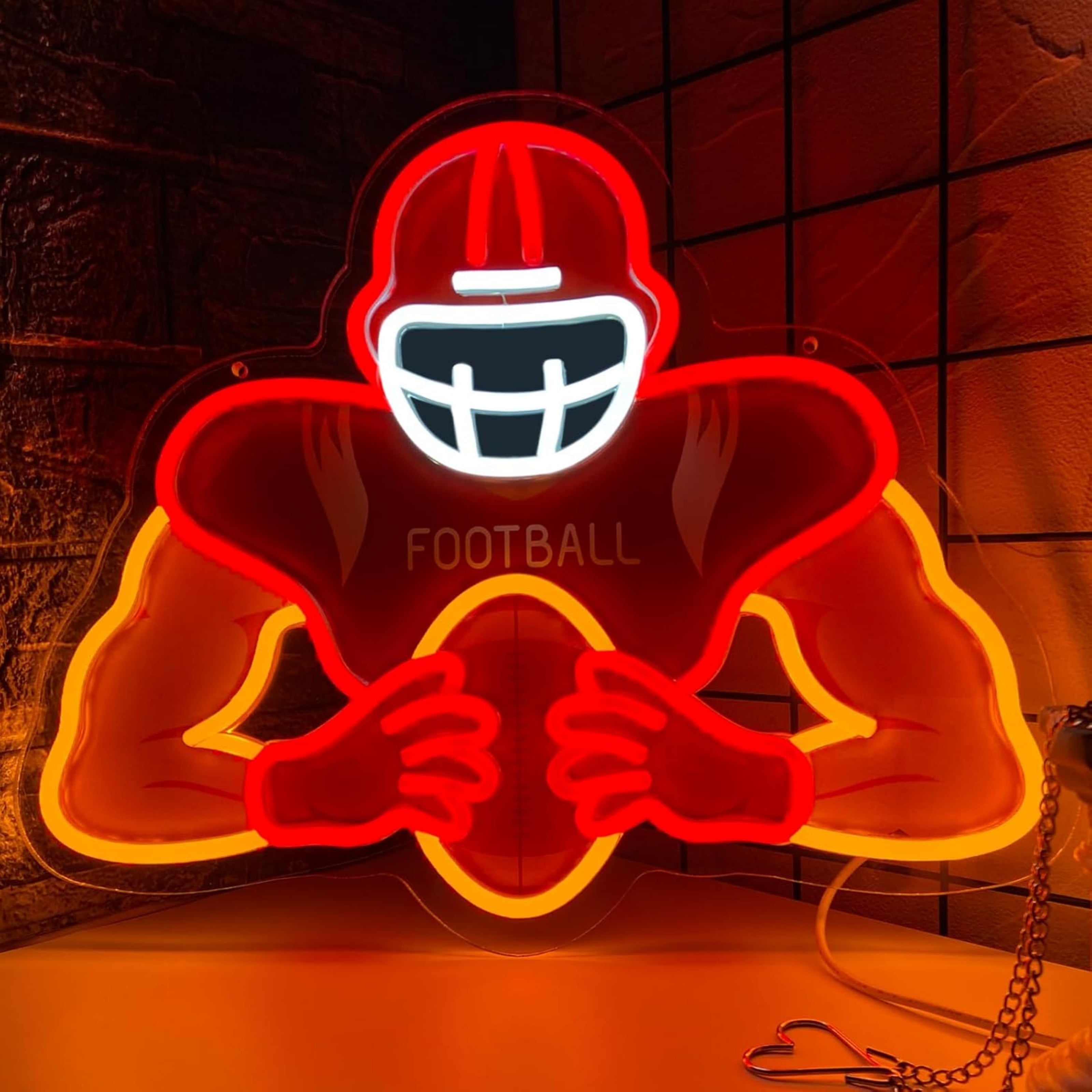 UPONRAY Football Player Neon Signs, 15.7"*13.9" Dimmable & USB-Powered ...