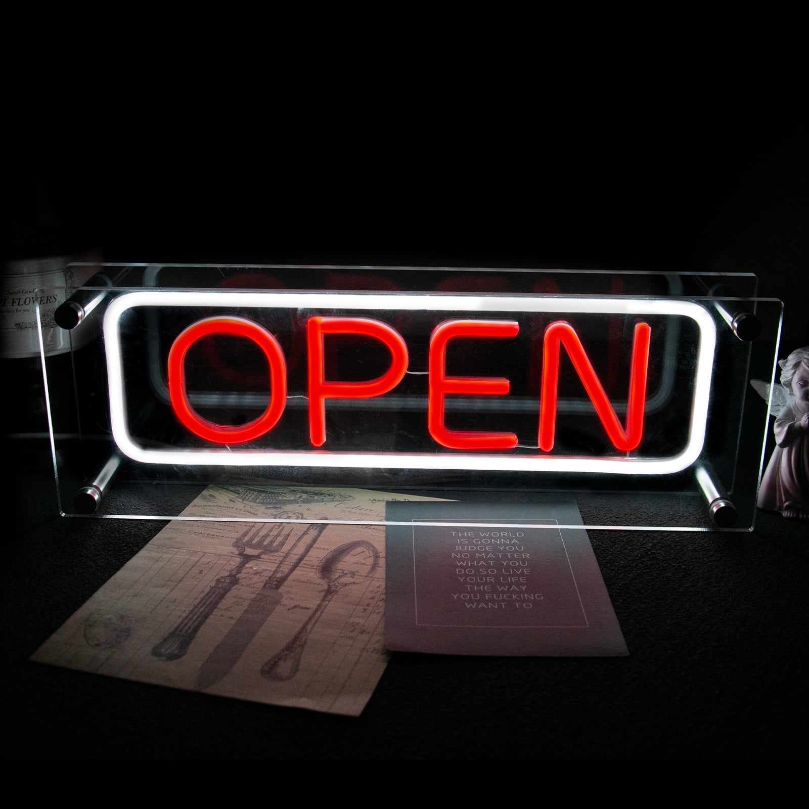 UPONRAY Open Lightbox Neon Sign, Dimmable USB Powered Small Neon Light ...