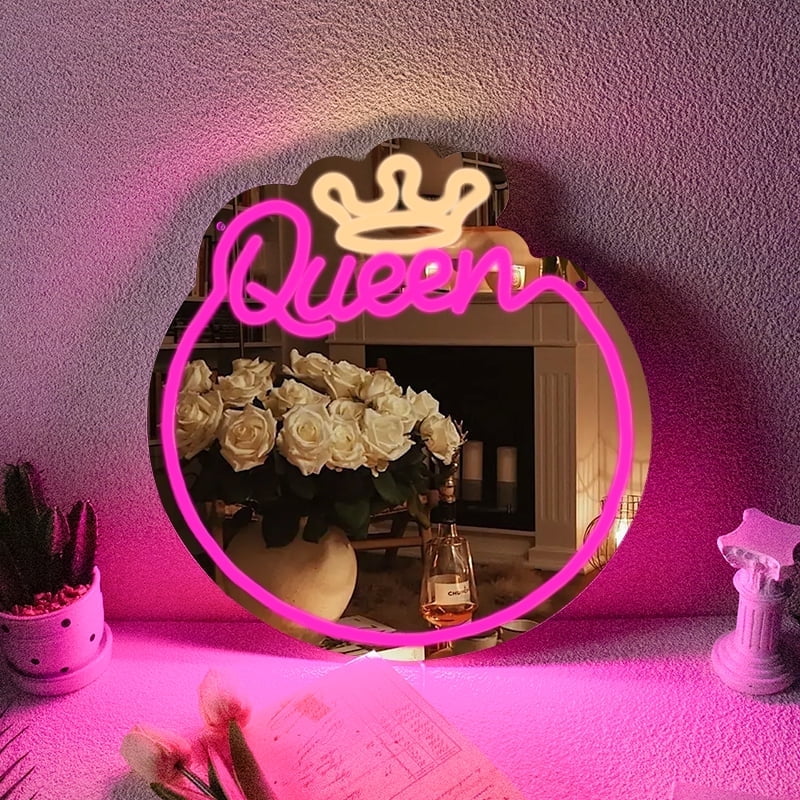 UPONRAY Queen Mirror Neon Sign Crown Neon Light for Girls Room Decor ...