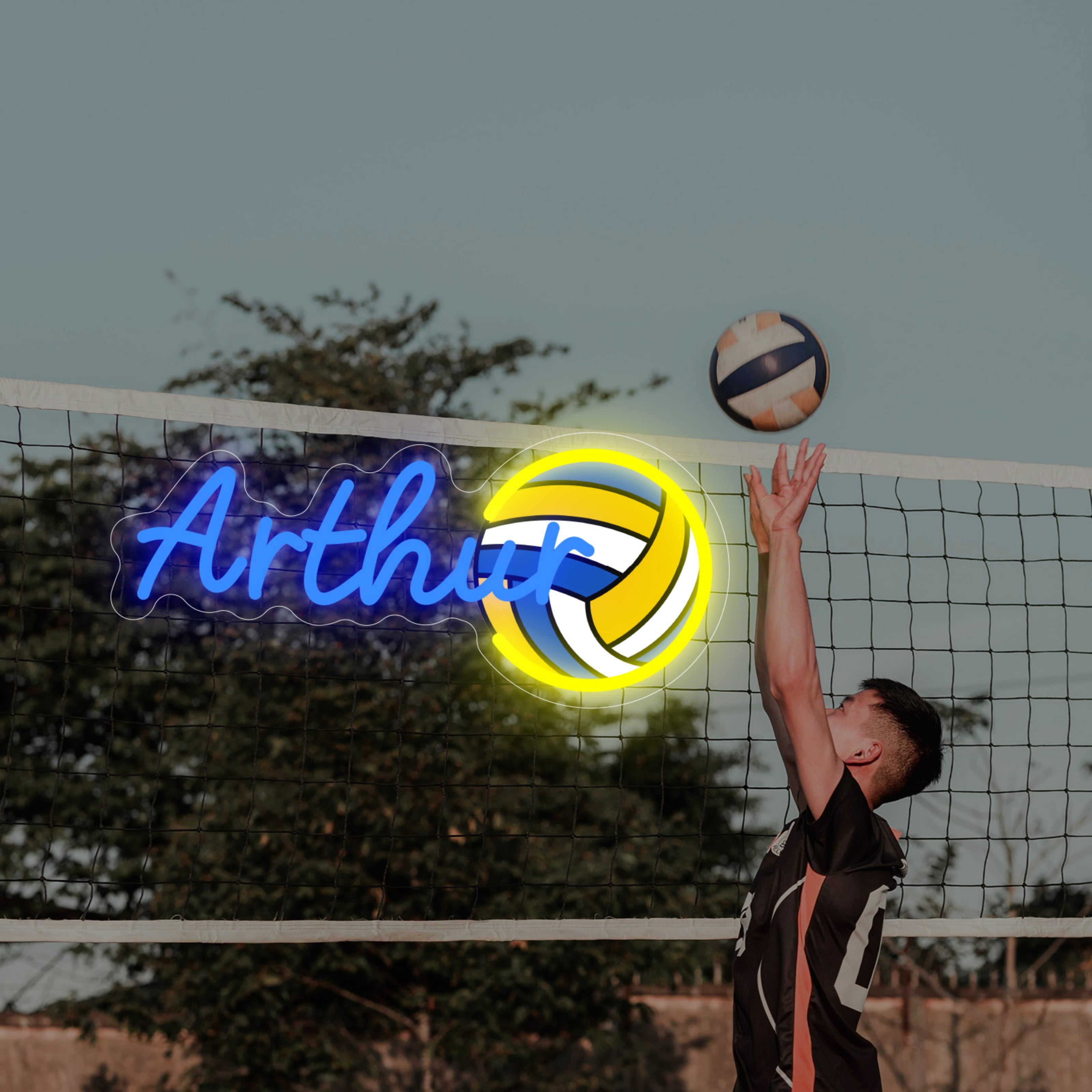 UPONRAY Single-line Custom Neon Signs with Volleyball, Customizable USB ...