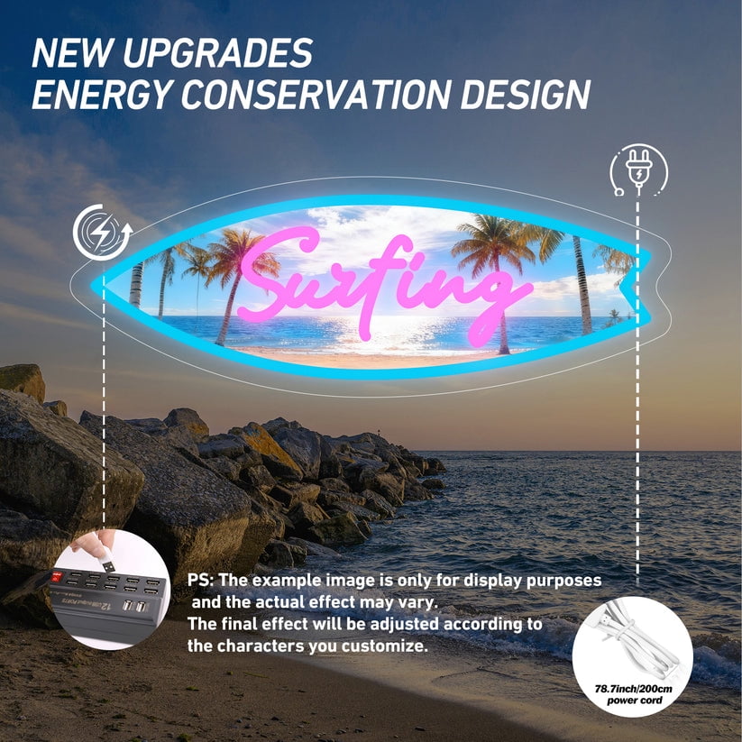 UPONRAY Surfboard Custom Neon Signs, Customizable USB-Powered ...