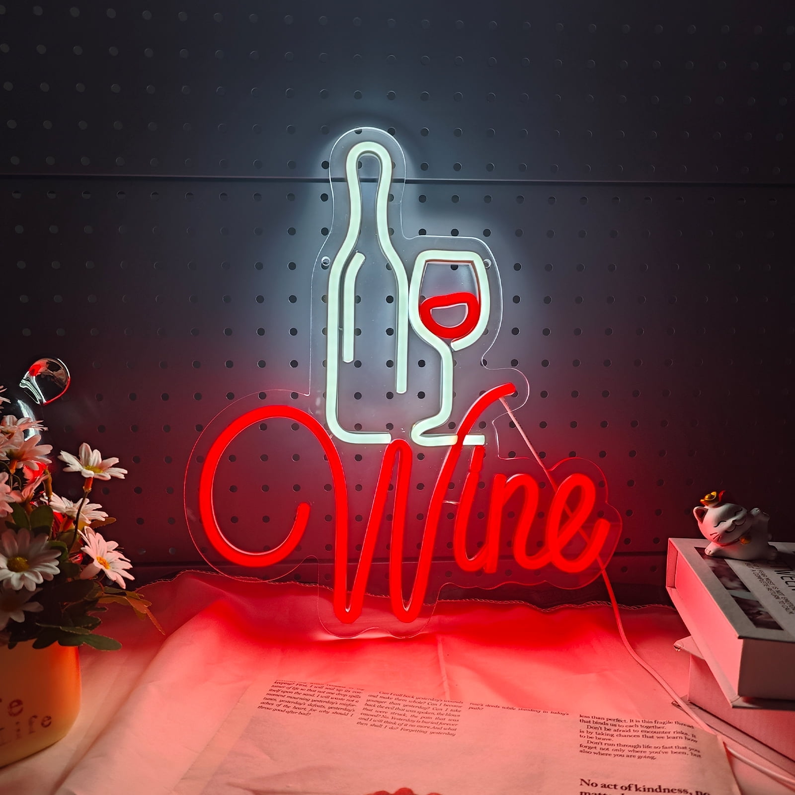 UPONRAY Wine Neon Sign for Wall Decor,Dimmable LED Lights for Pub Store ...
